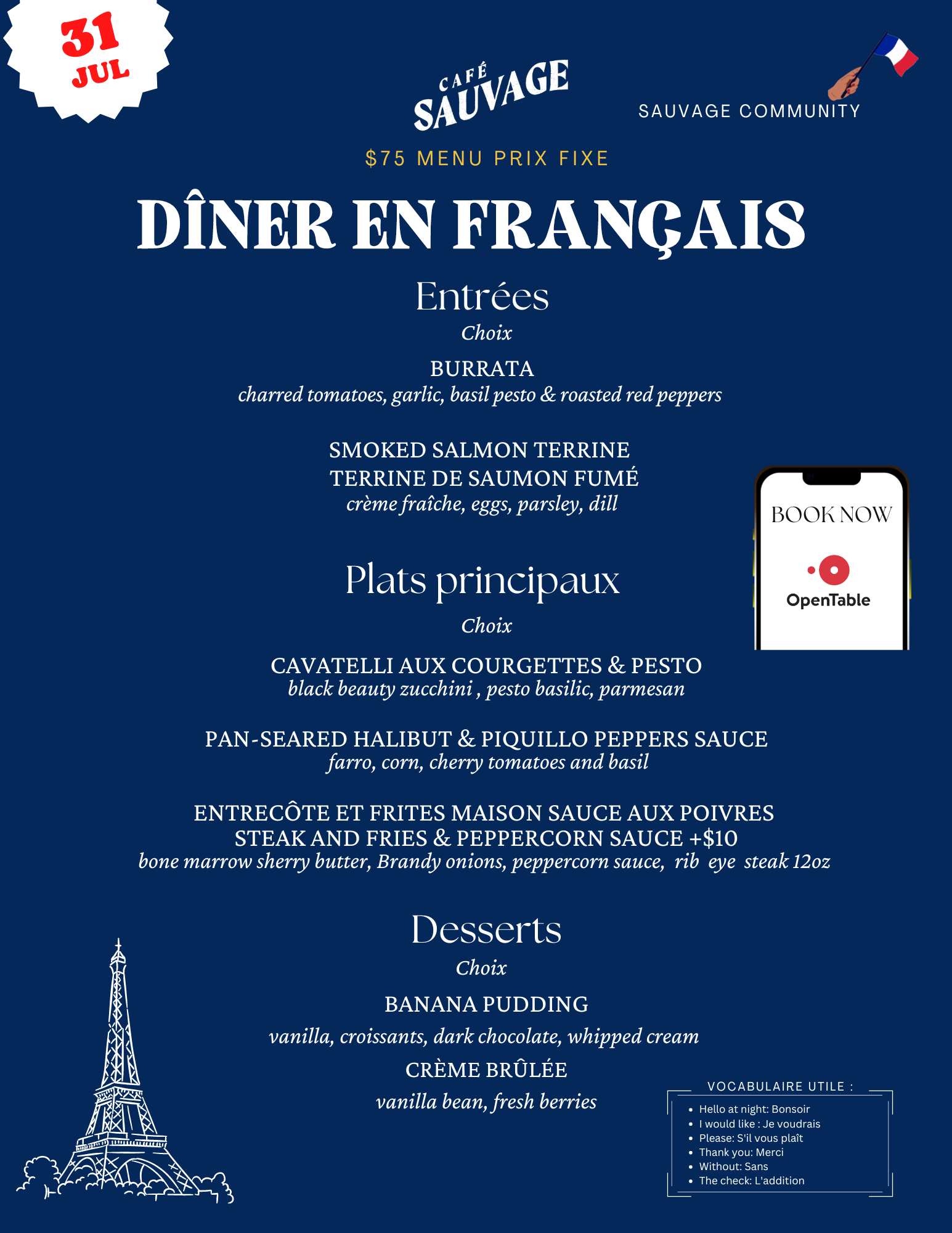 FRENCH DINNER — Café Sauvage Boston