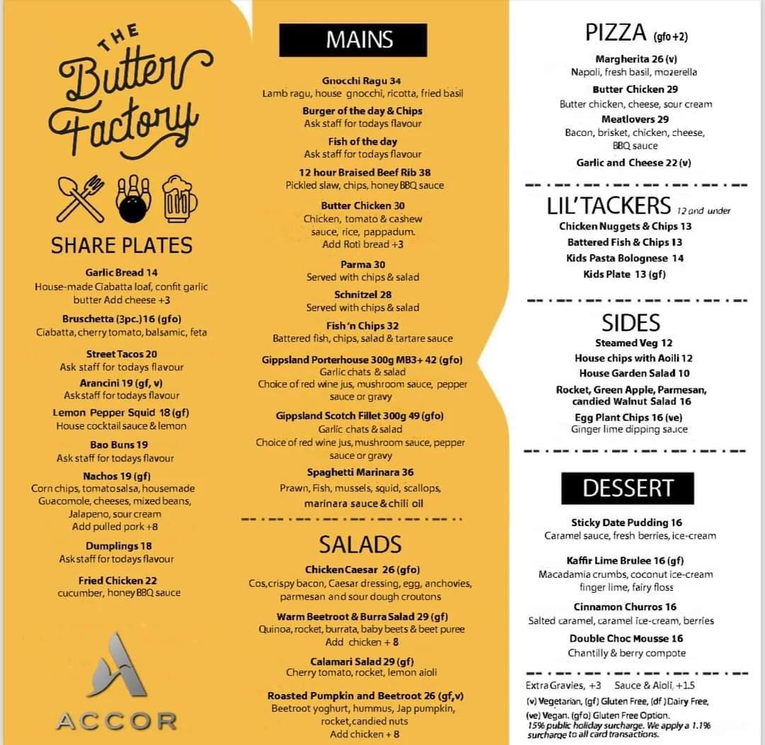 Menu I The Butter Factory