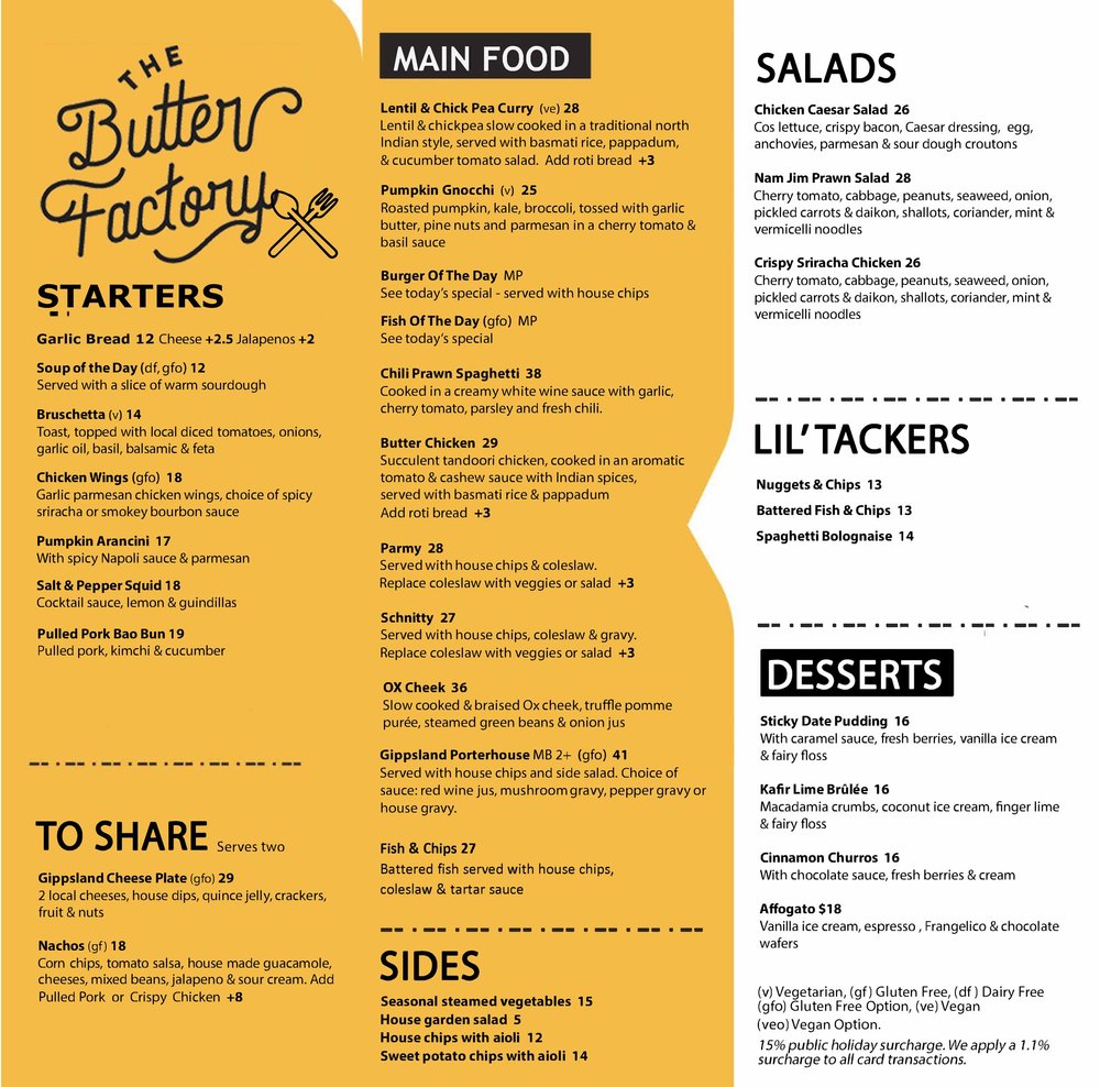 Menu I The Butter Factory