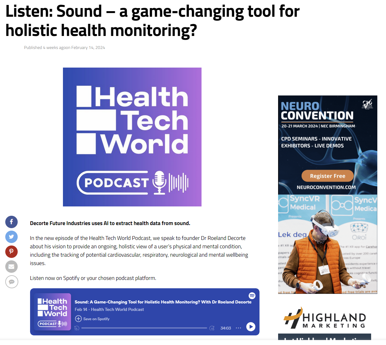 Decorte Health Tech World Podcast interview — Decorte Future Industries