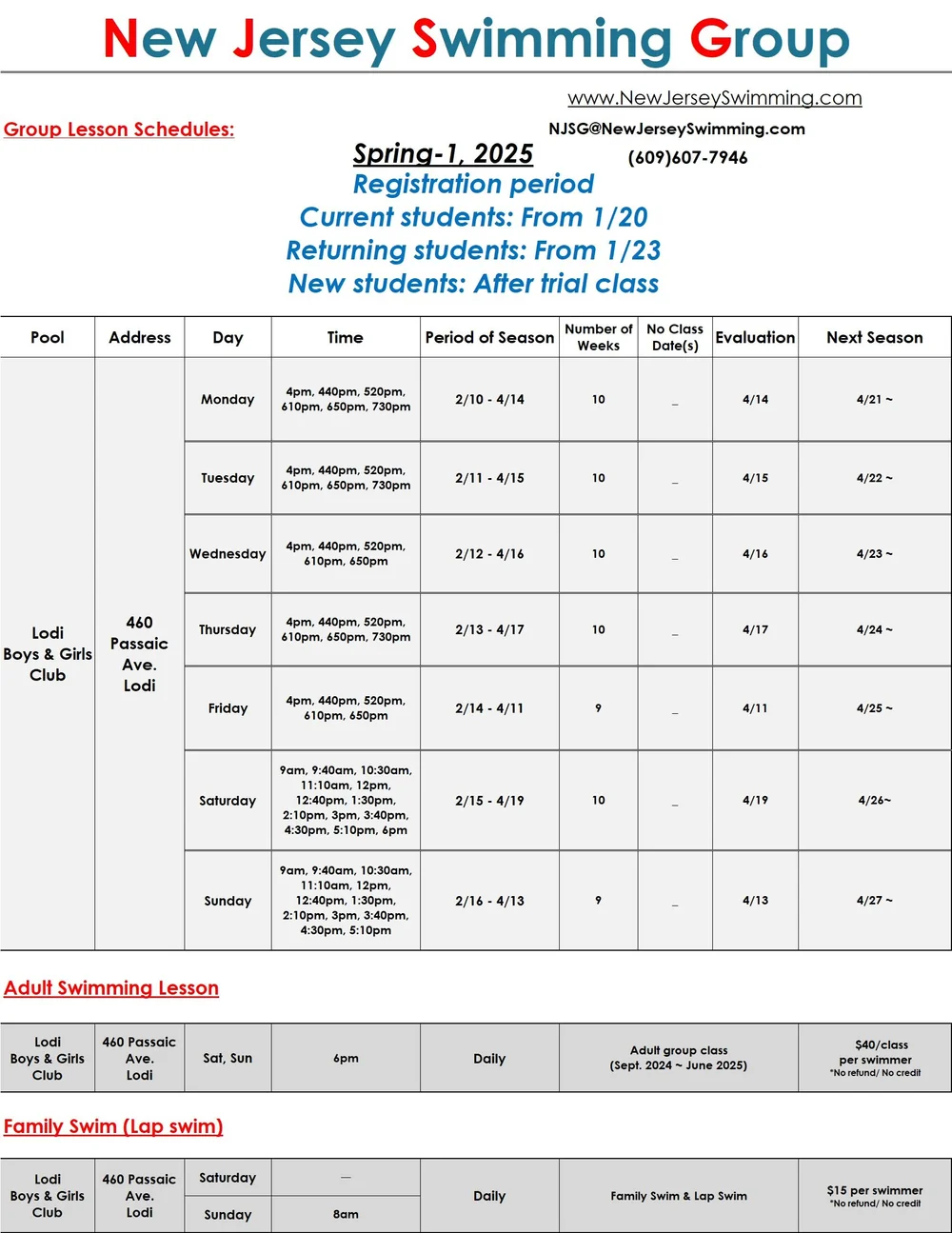 New member's registration — New Jersey Swimming Group