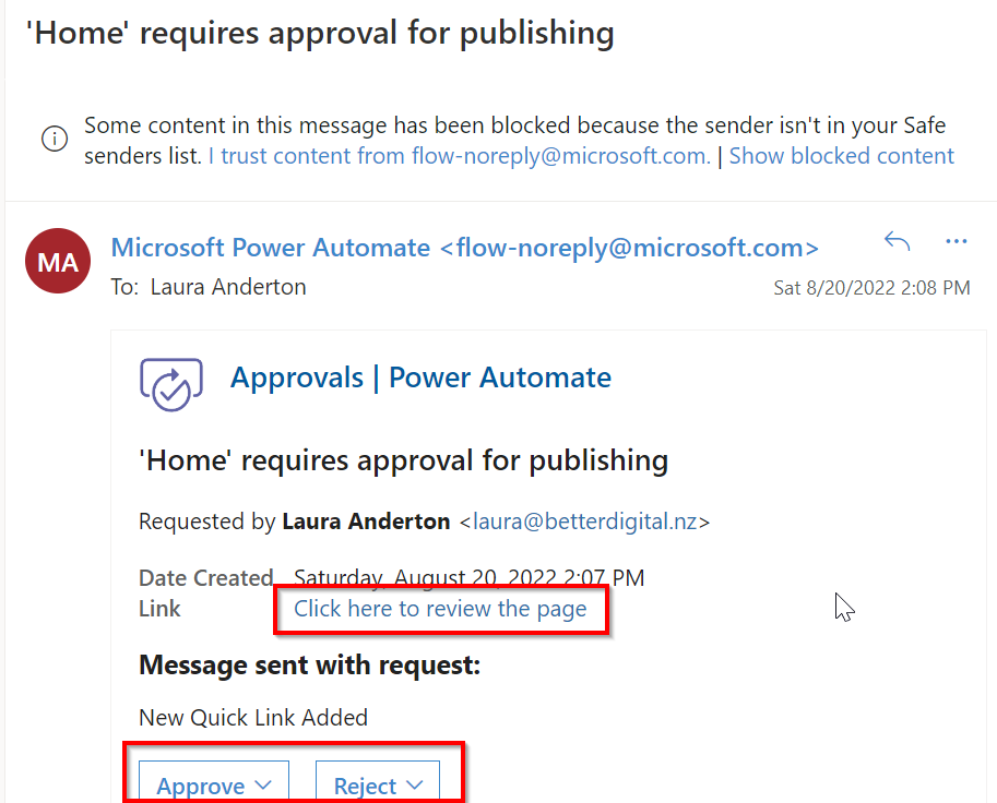 Turn on Approvals for your SharePoint pages — Laura Anderton