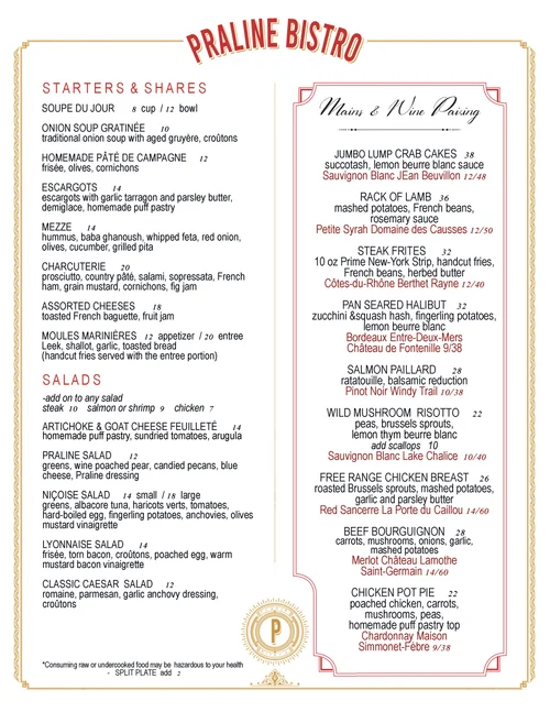 Bistro and Catering Menus — Praline Bakery & Bistro