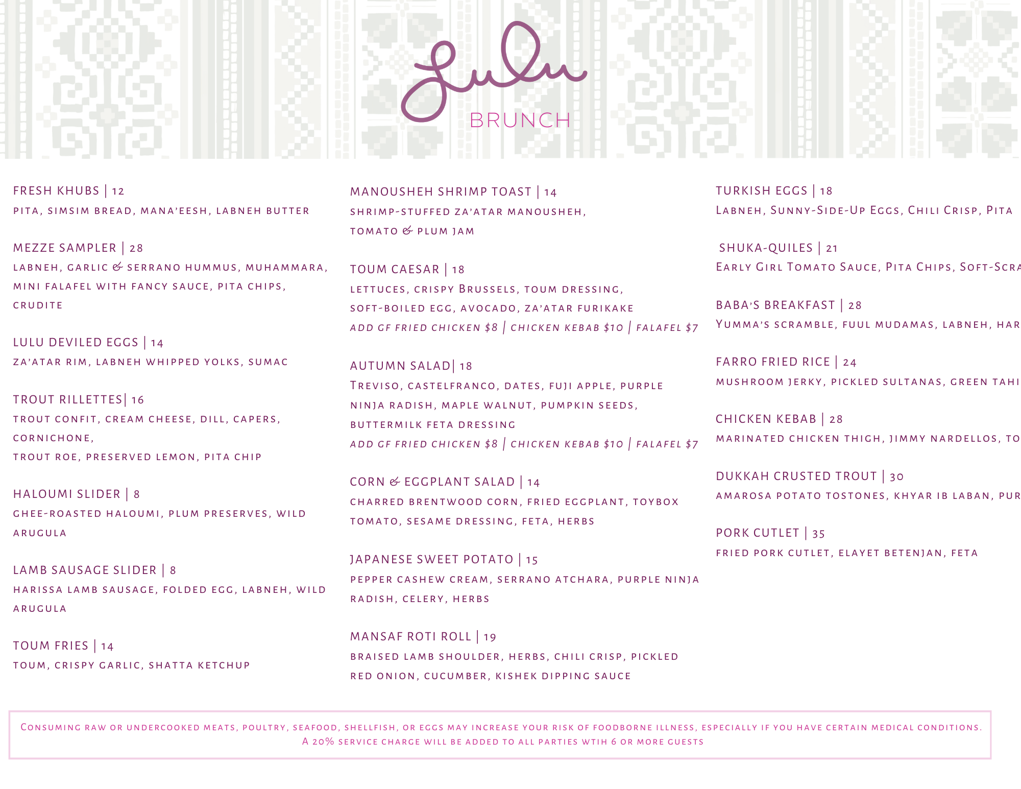 Menus — Lulu Berkeley