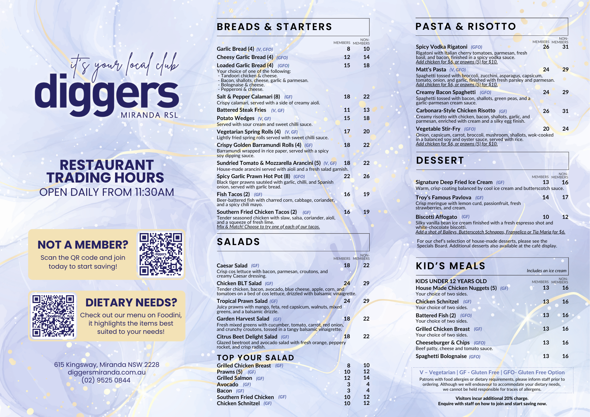 Menu — Miranda's RSL
