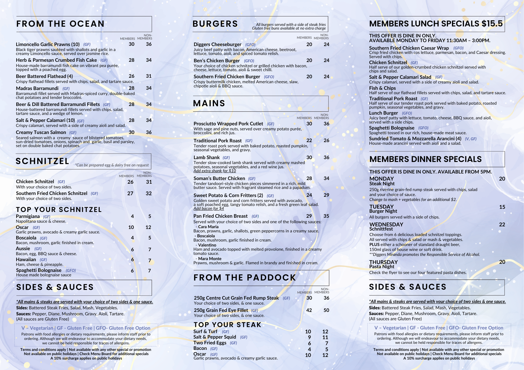 Menu — Miranda's RSL
