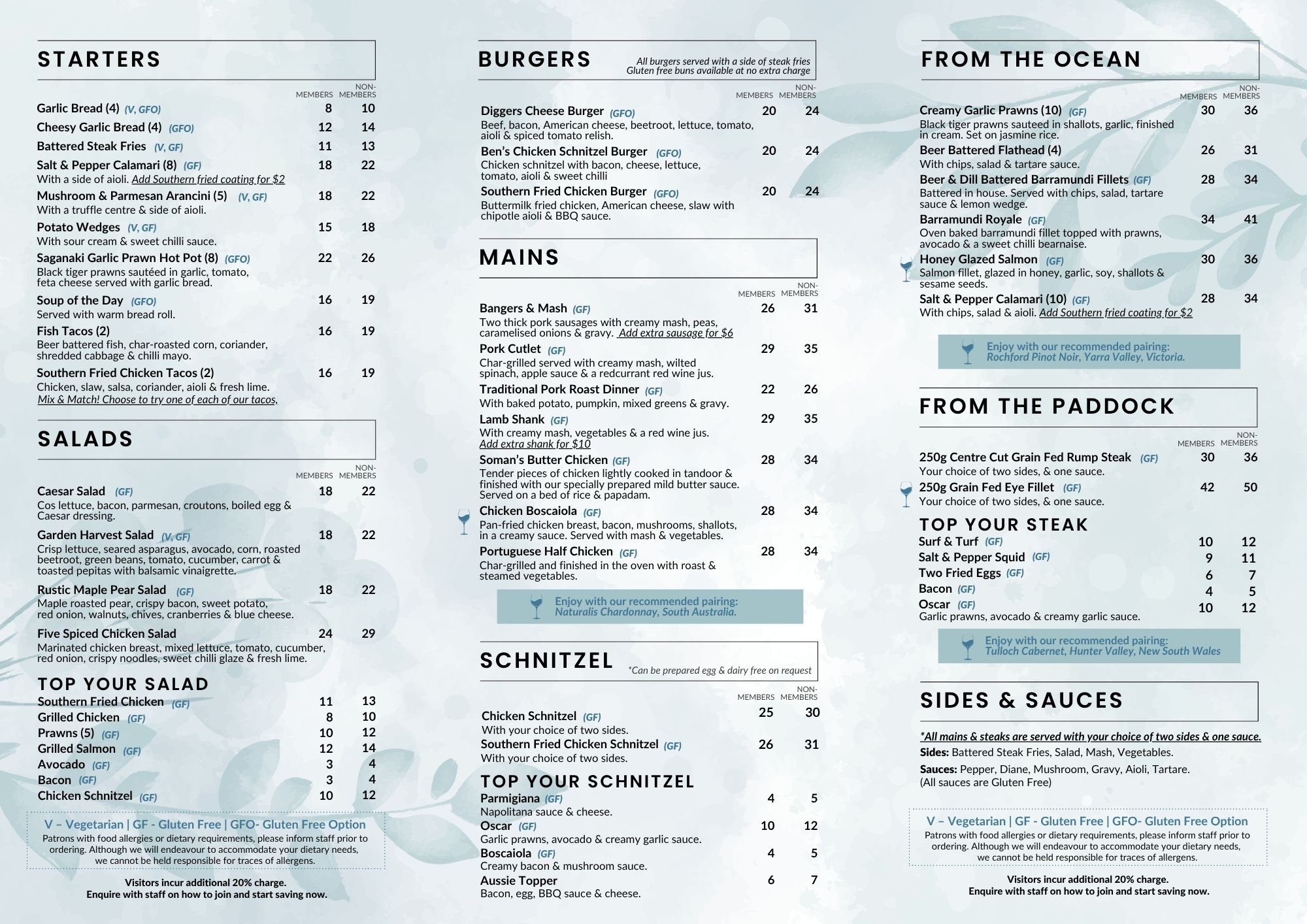 Menu — Miranda's RSL