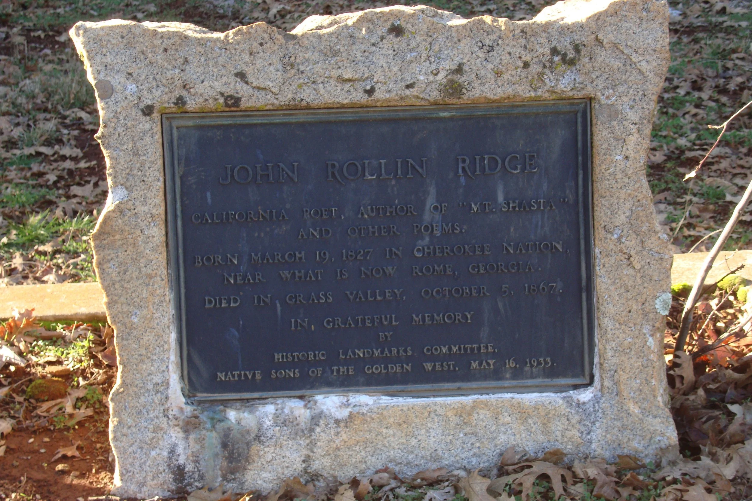 THE JOHN ROLLIN RIDGE FAMILY PLOT — Cherokees of Northern Central Valley