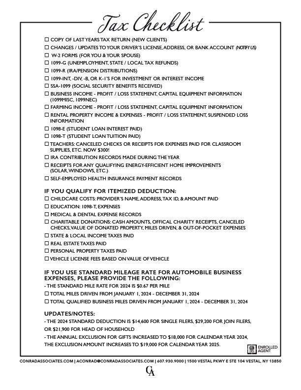 Tax Checklist — Conrad Associates