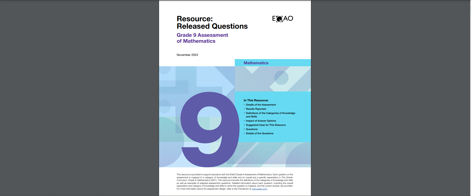 EQAO Sample Tests for Grd. 3, 6, 9, 10 — EZ-Teach