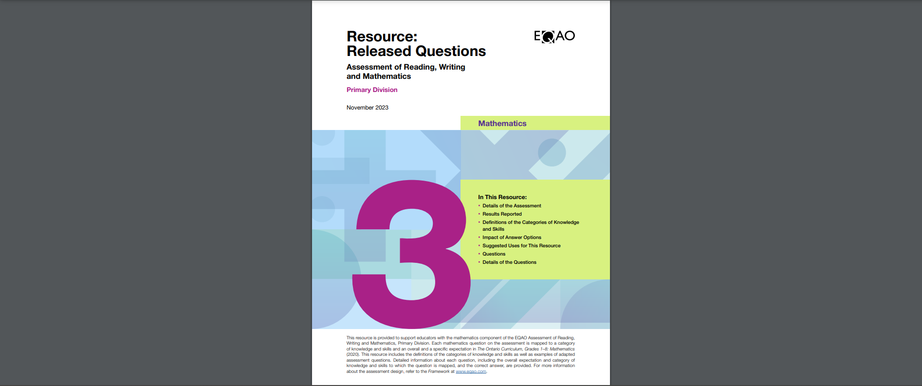 EQAO Sample Tests for Grd. 3, 6, 9, 10 — EZ-Teach