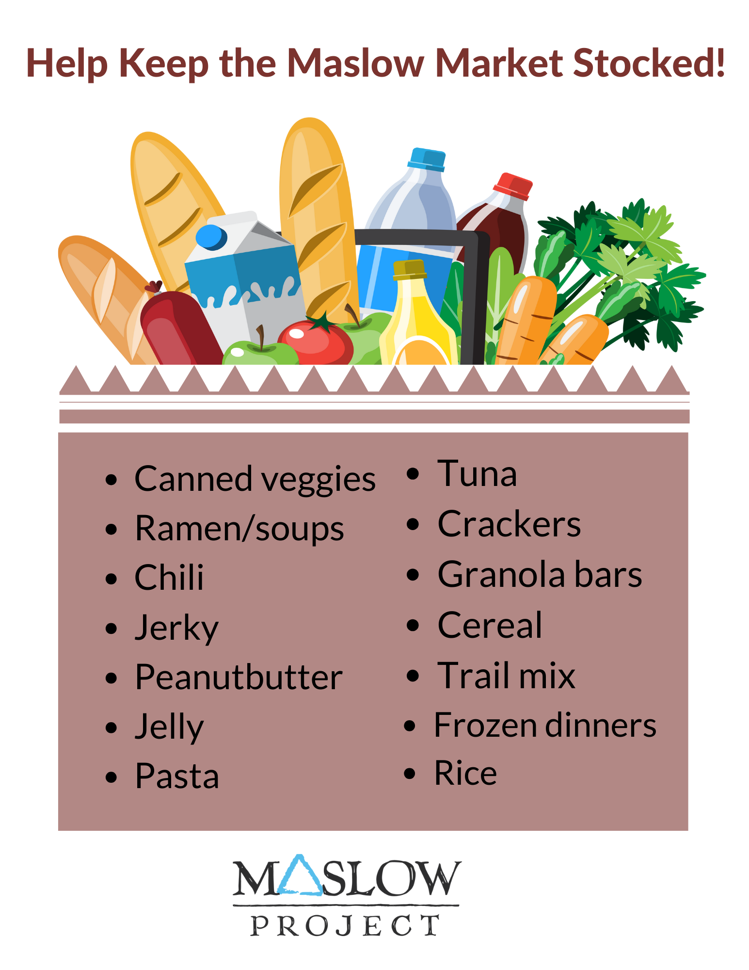 Maslow Project Hygiene & Shelf-Stable Food Drive — Medford Food Co-op