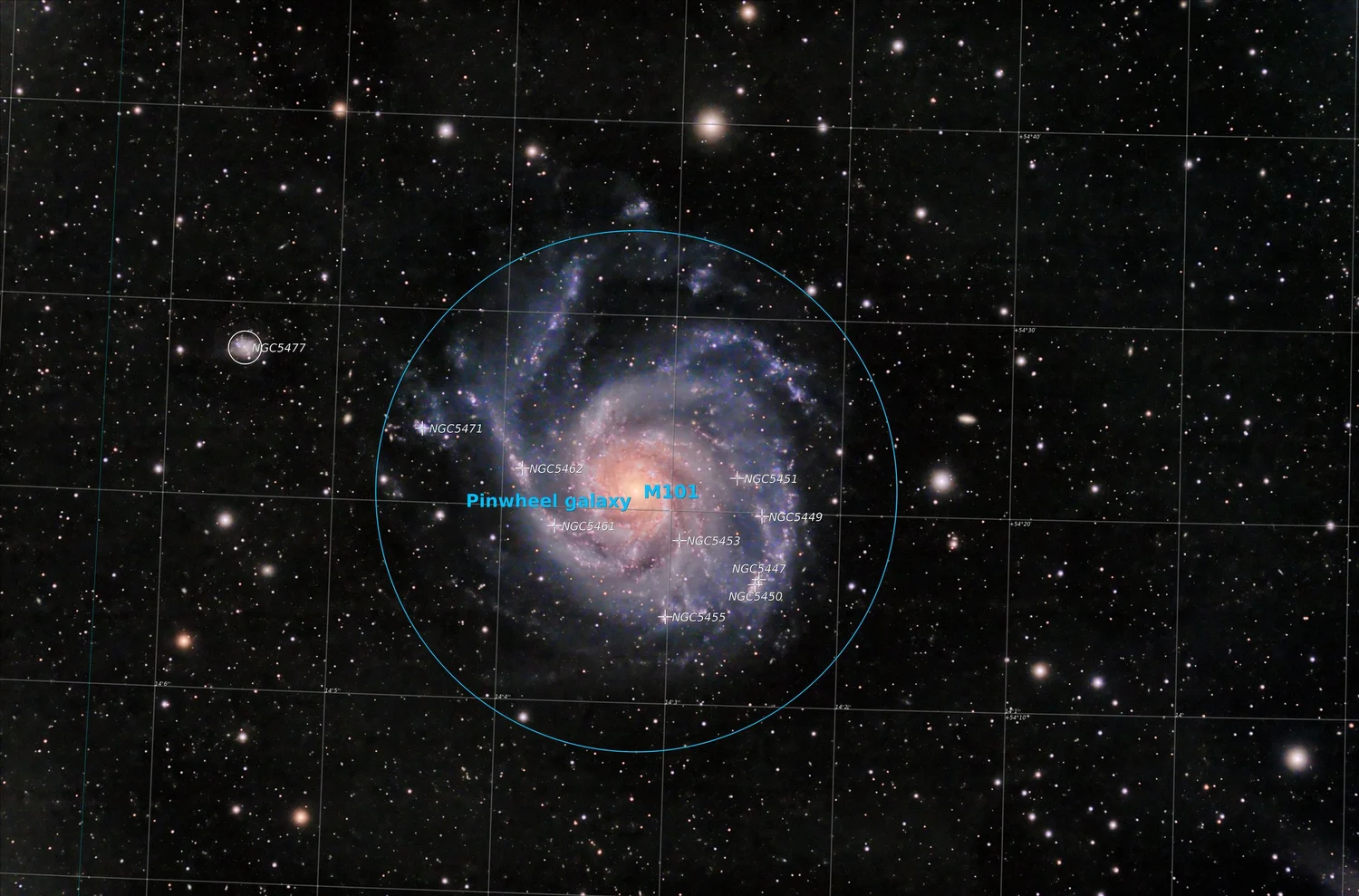 M101 - The Pinwheel Galaxy in LHaRGB (11 hours)- a third attempt ...