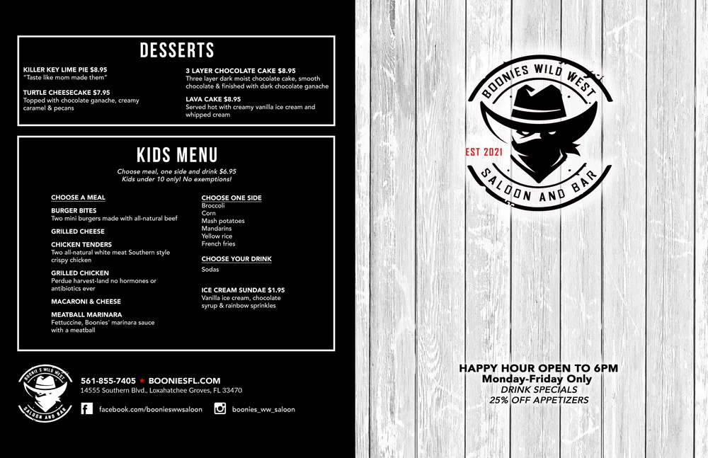 Menu — Boonies Loxahatchee