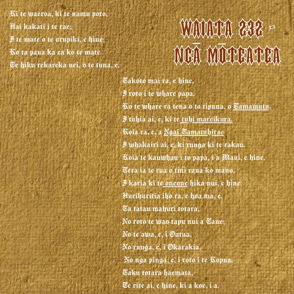 Ngā Mōteatea Hōrū — He Kapunga Oneone