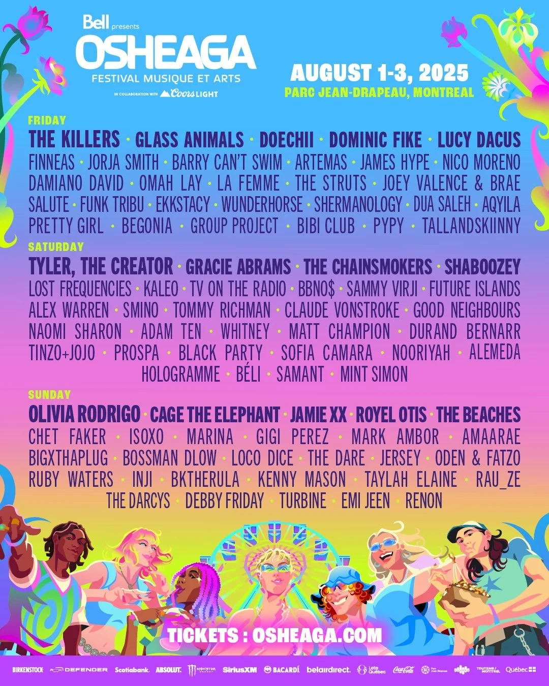 OSHEAGA 2025 Lineup | The Killers, Tyler the Creator, Olivia Rodrigo ...