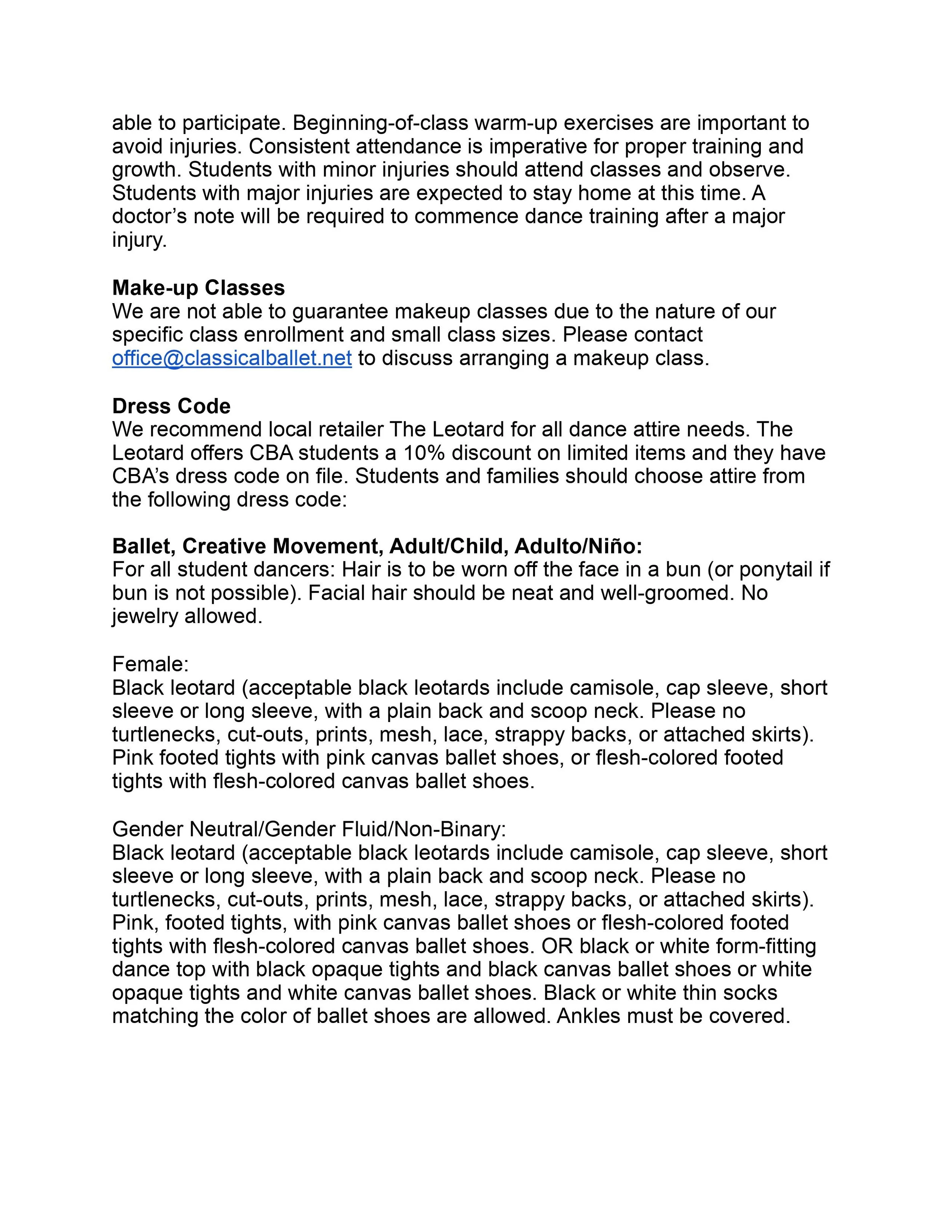 Studio Guidelines — classicalballetacademy