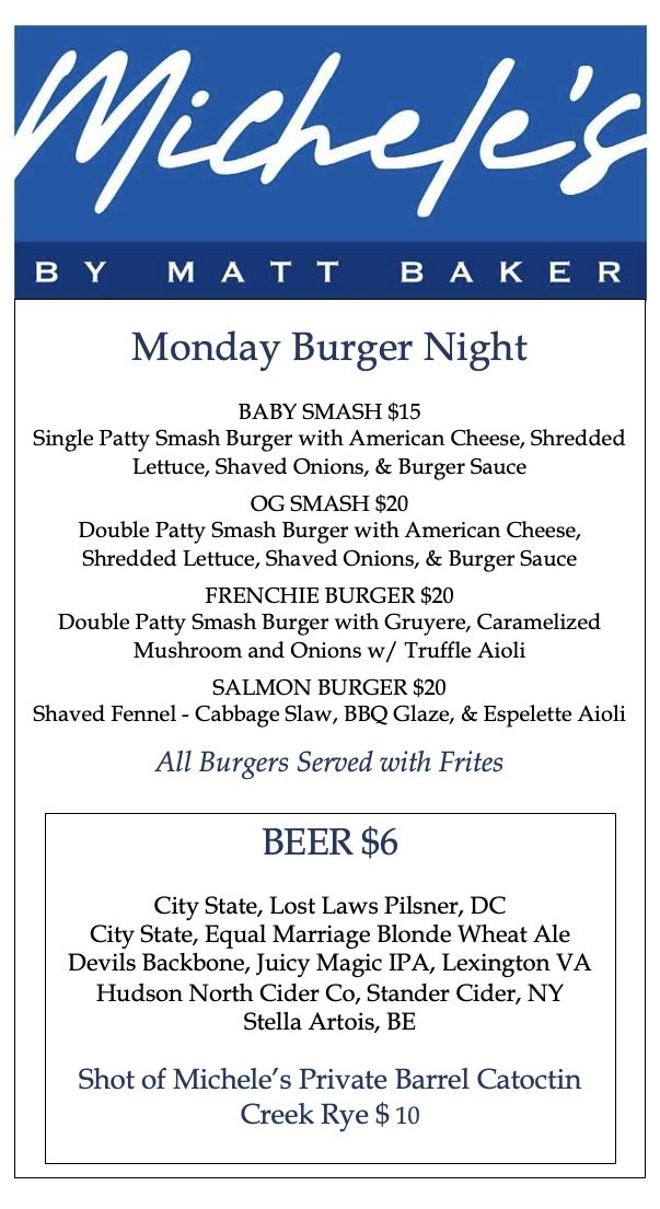 Monday Burger Night — Michele's