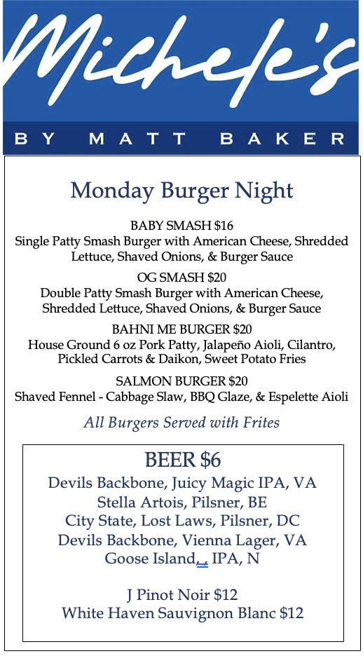 Monday Burger Night — Michele's