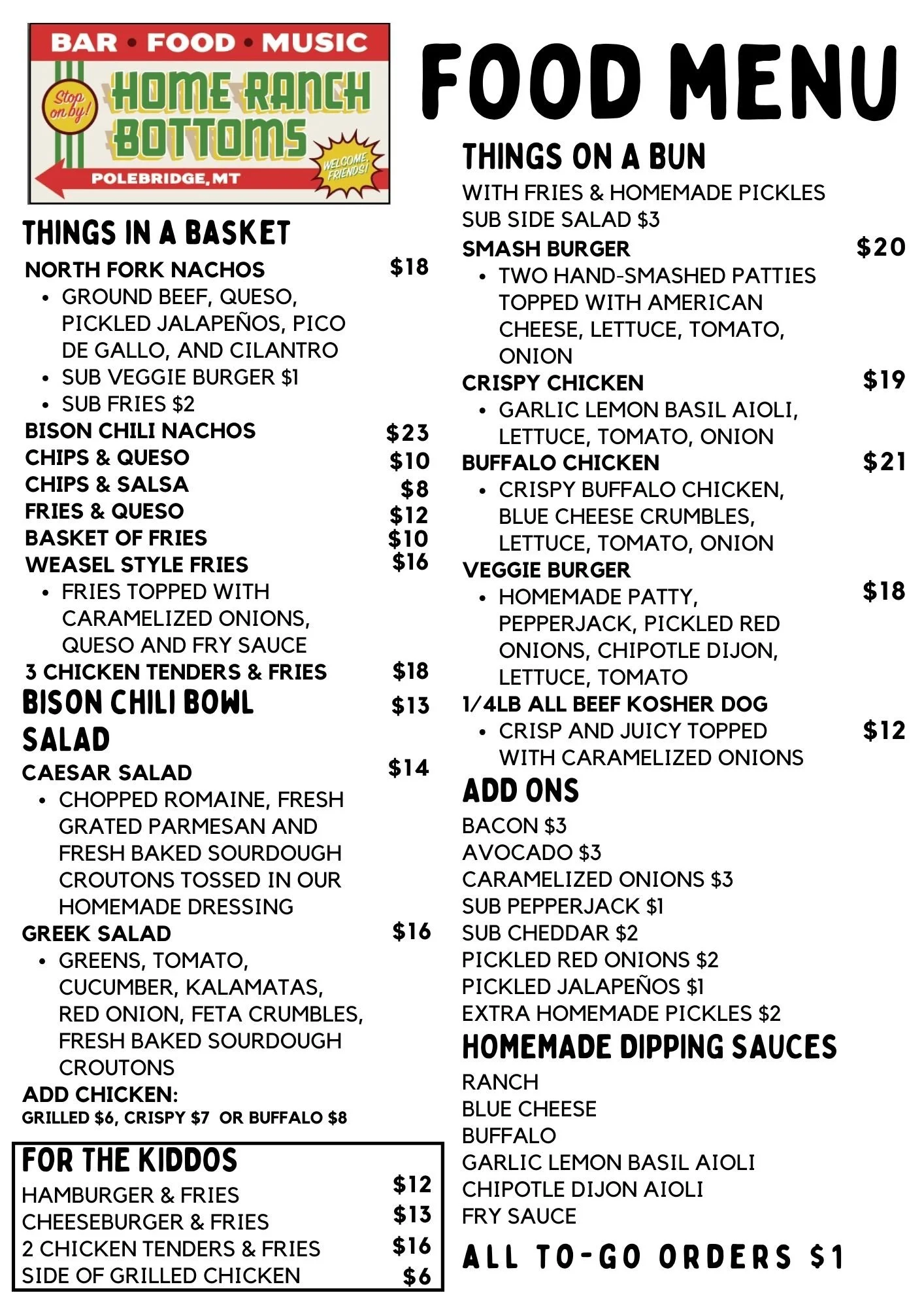 Menu — Home Ranch Bottoms