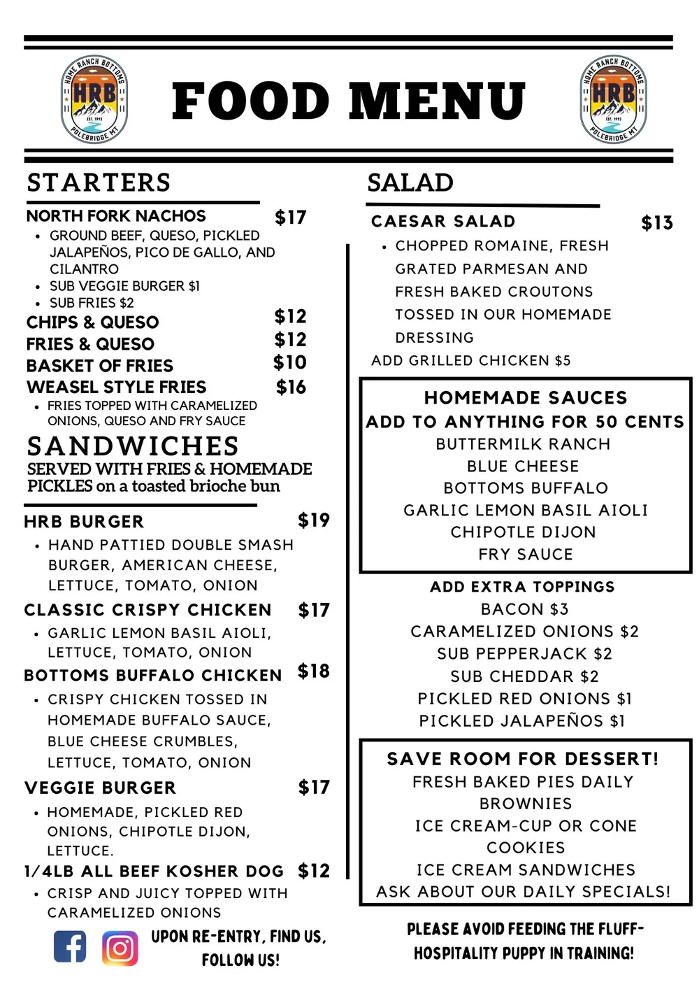 Menu — Home Ranch Bottoms