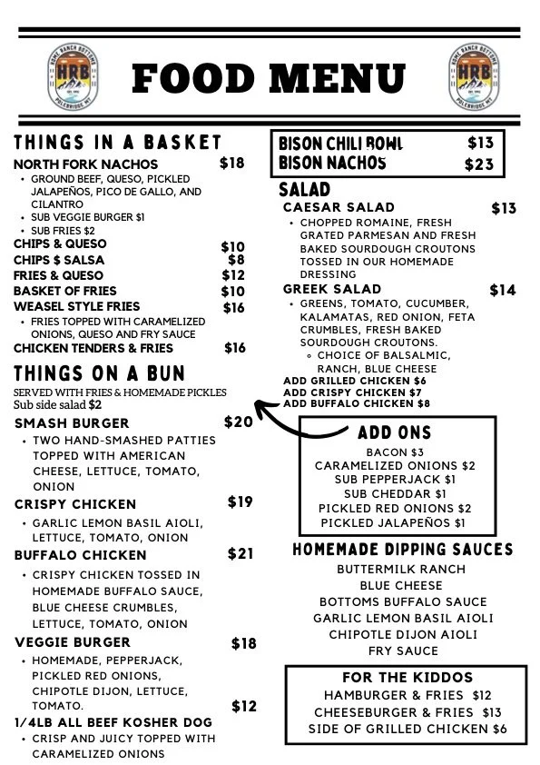 Menu — Home Ranch Bottoms