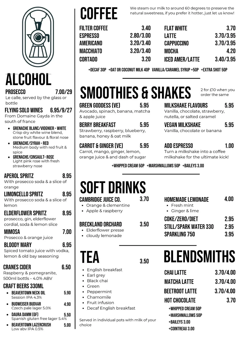 The Station House - Drinks Menu