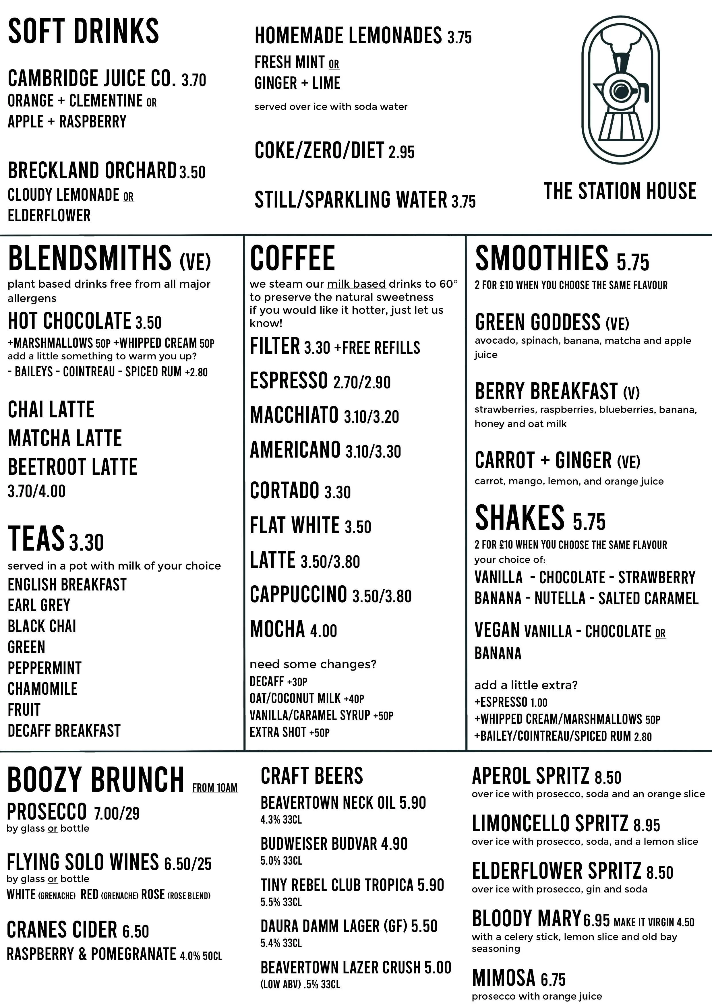 The Station House - Drinks Menu