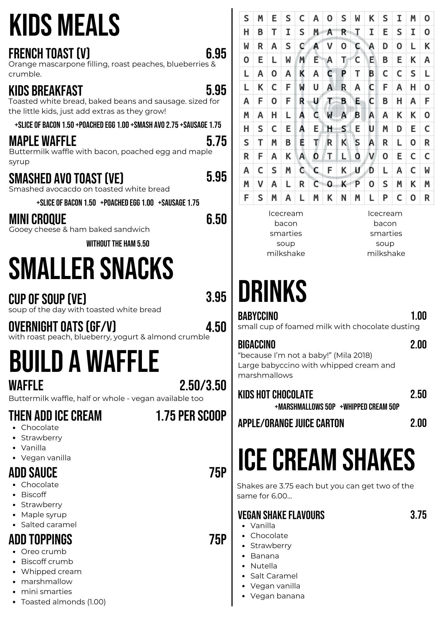 The Station House - Kids Menu