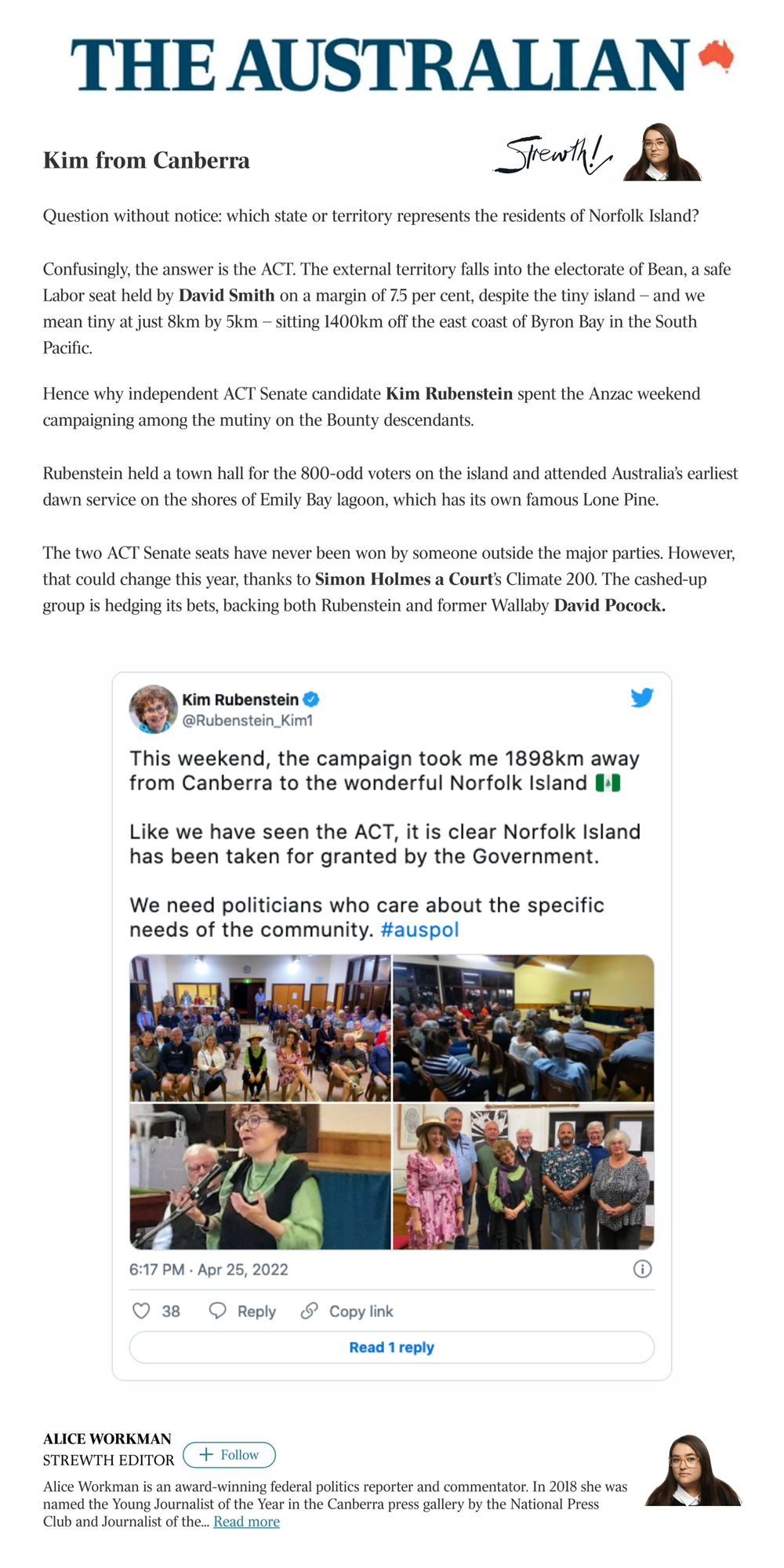 The Australian: Kim From Canberra (26 April 2022) — Kim Rubenstein