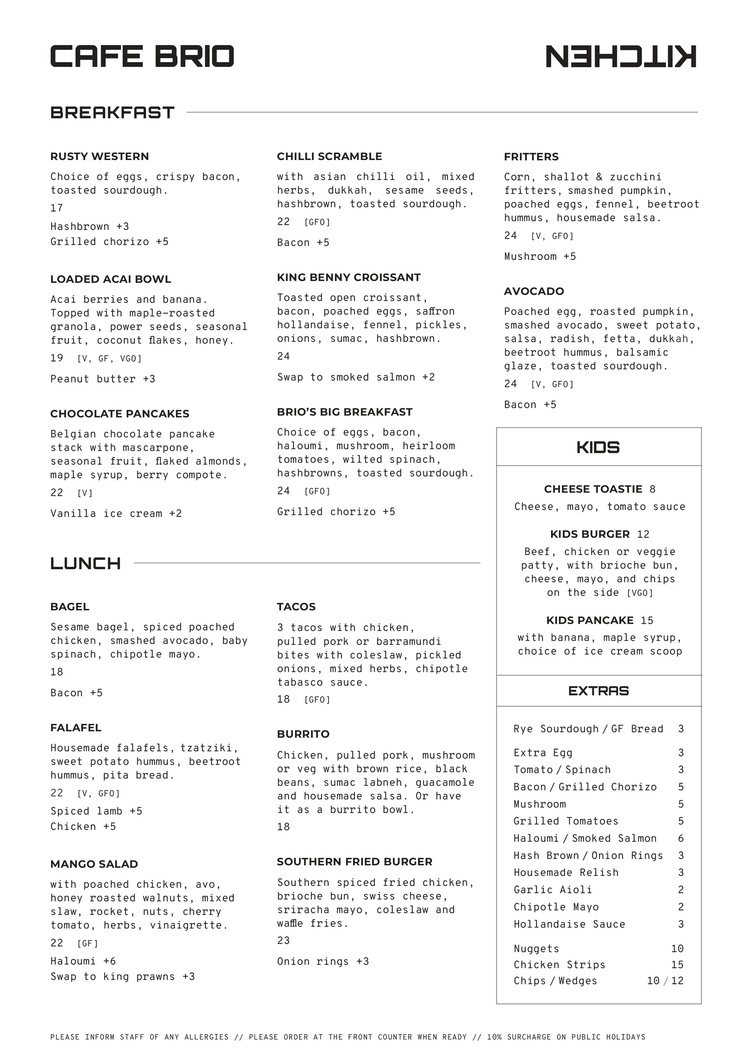 Menu — Cafe Brio
