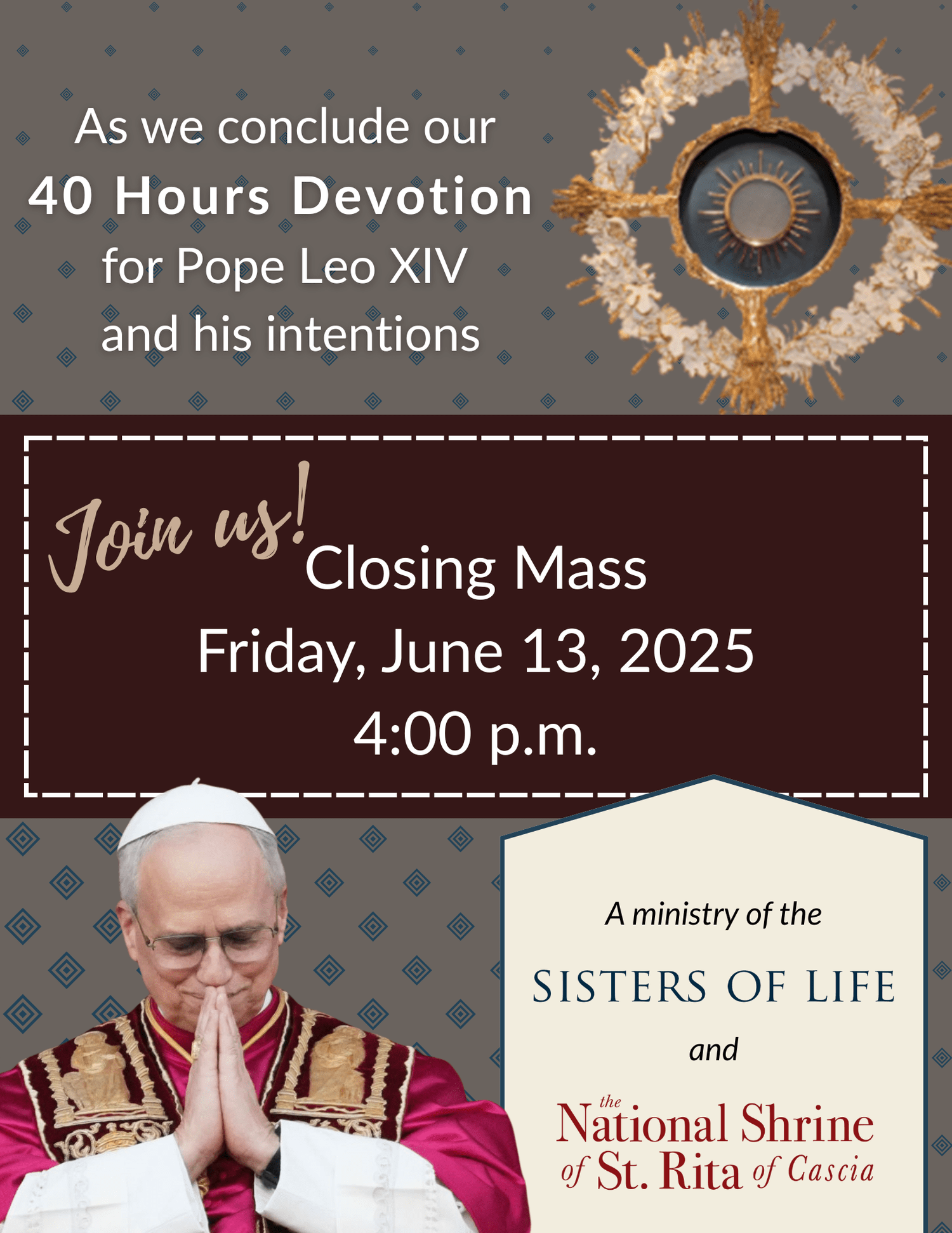 40 Hours Devotion for Pope Leo XIV — The National Shrine of Saint Rita ...