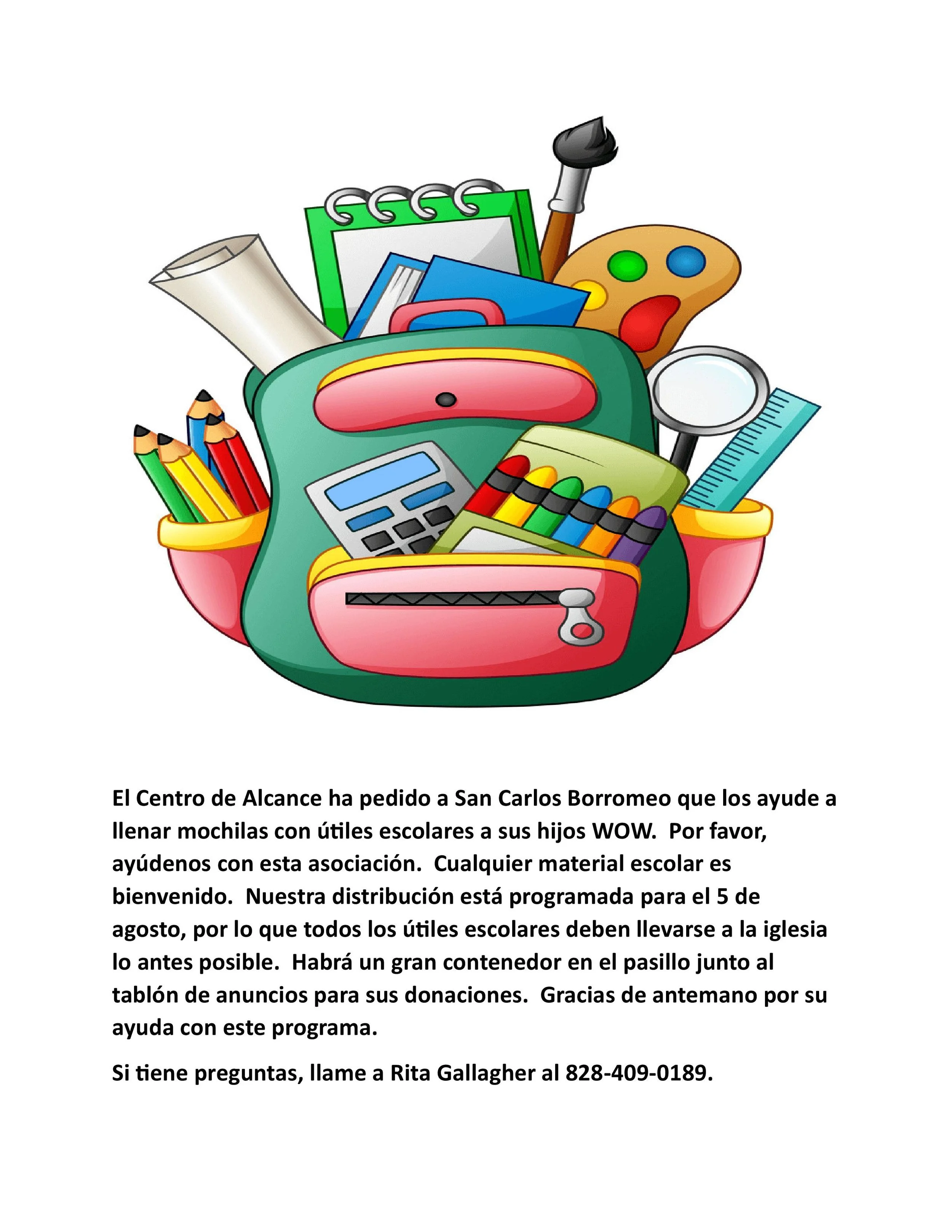 Mochila Utiles Escolares — Saint Charles Borromeo Catholic Church