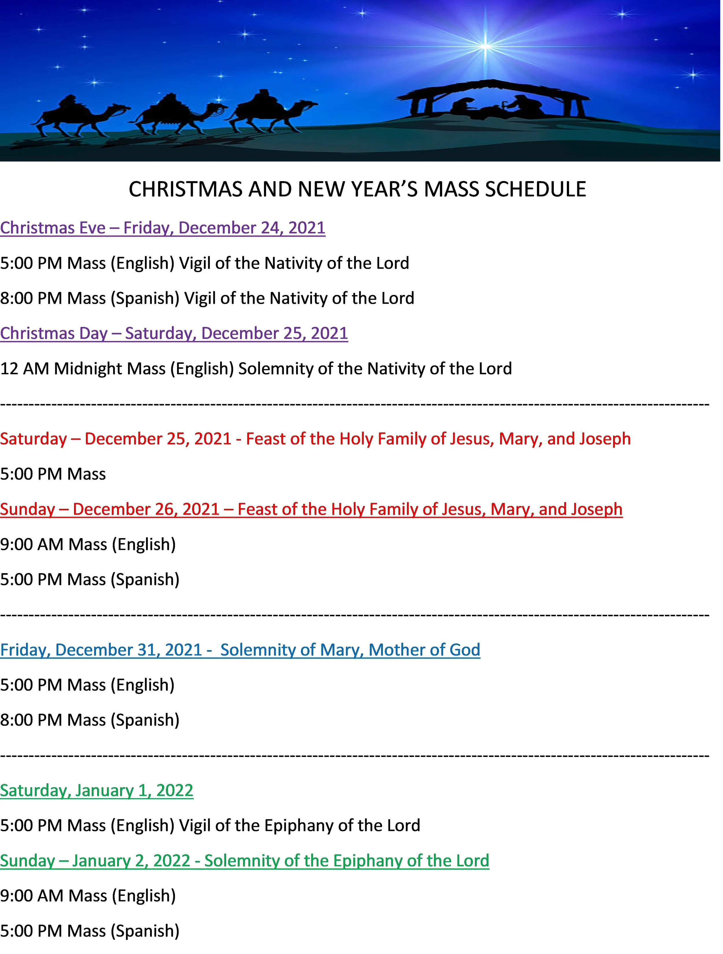 revised mass schedule — Saint Charles Borromeo Catholic Church