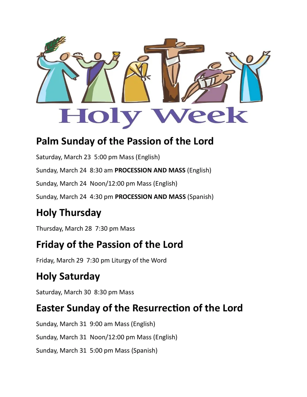 Holy Week Mass Schedule/Horario de Misas de Semana Santa — Saint ...