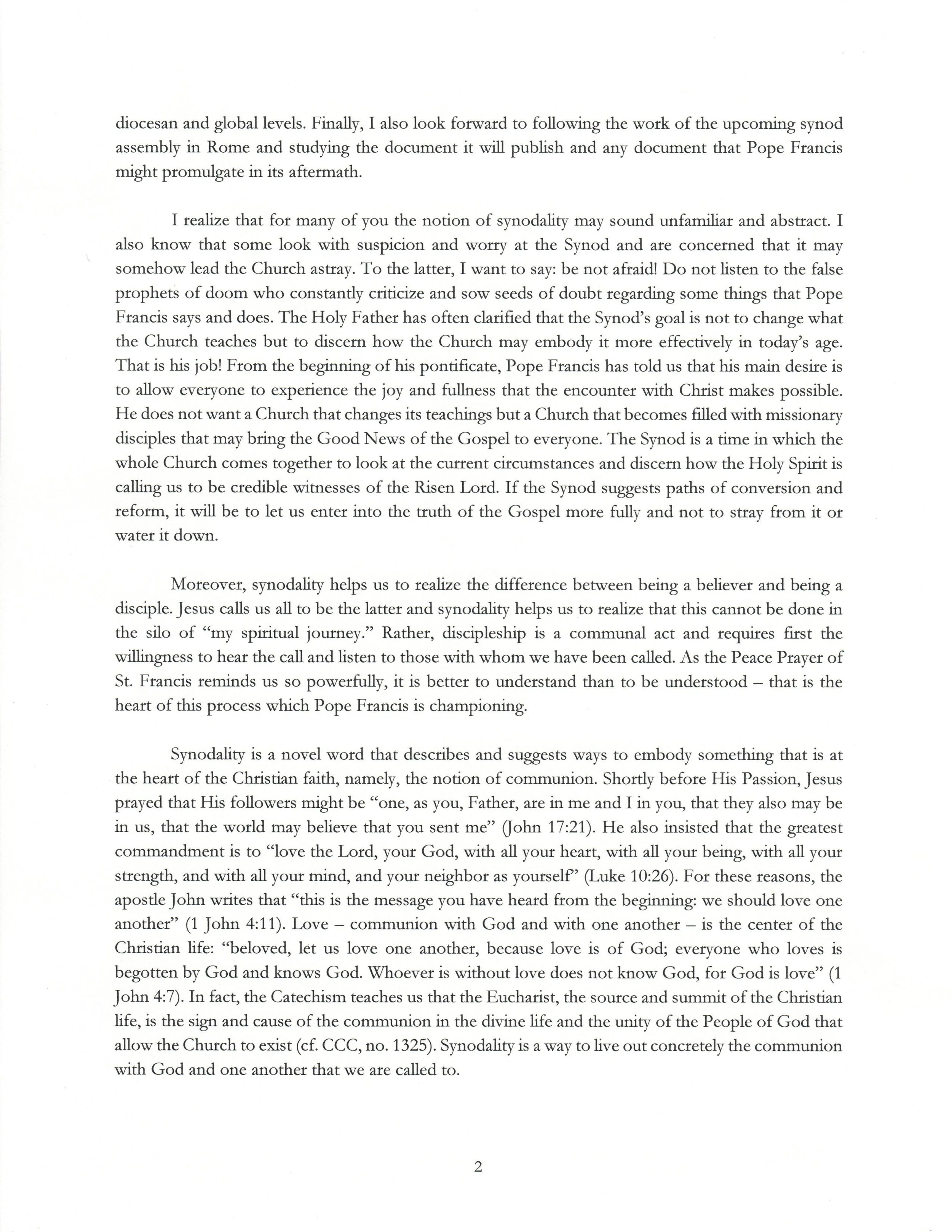 Synod Letter to the Faithful from the Office of the Bishop of Charlotte ...