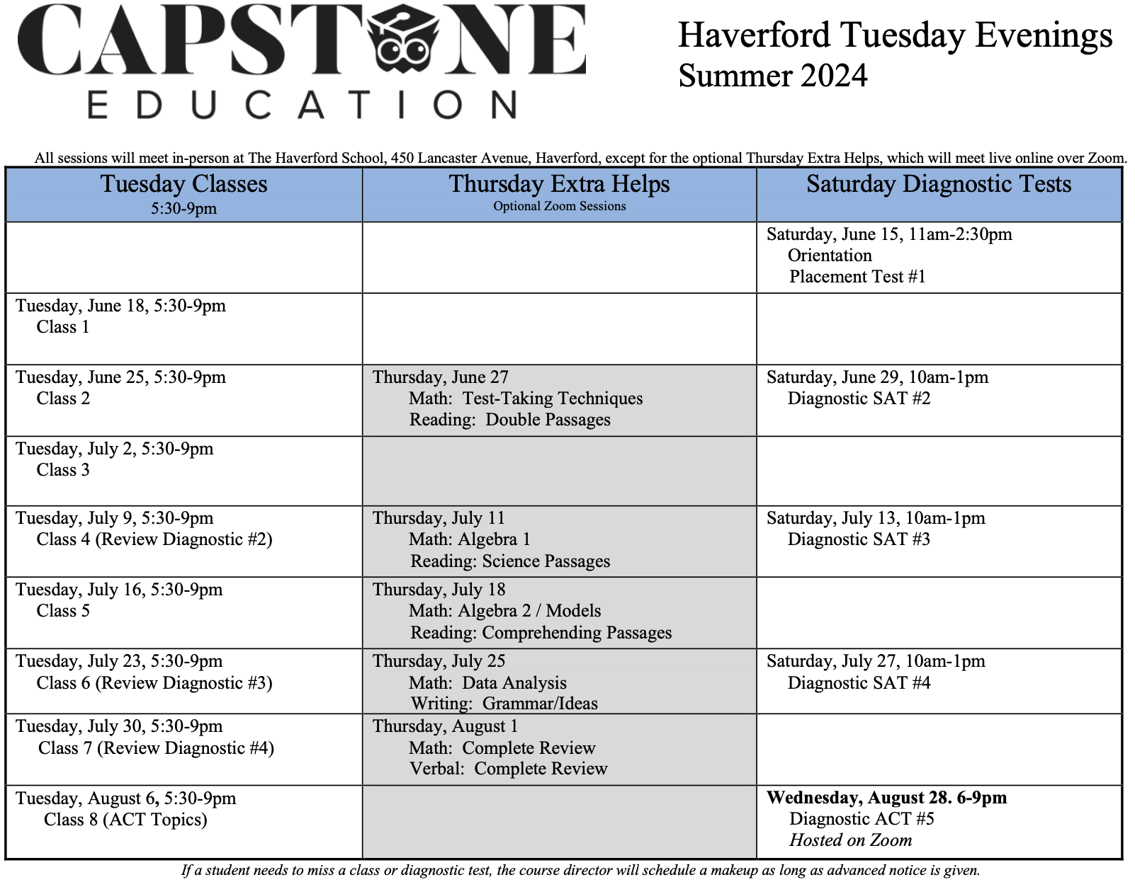 Course Schedules — Capstone Education