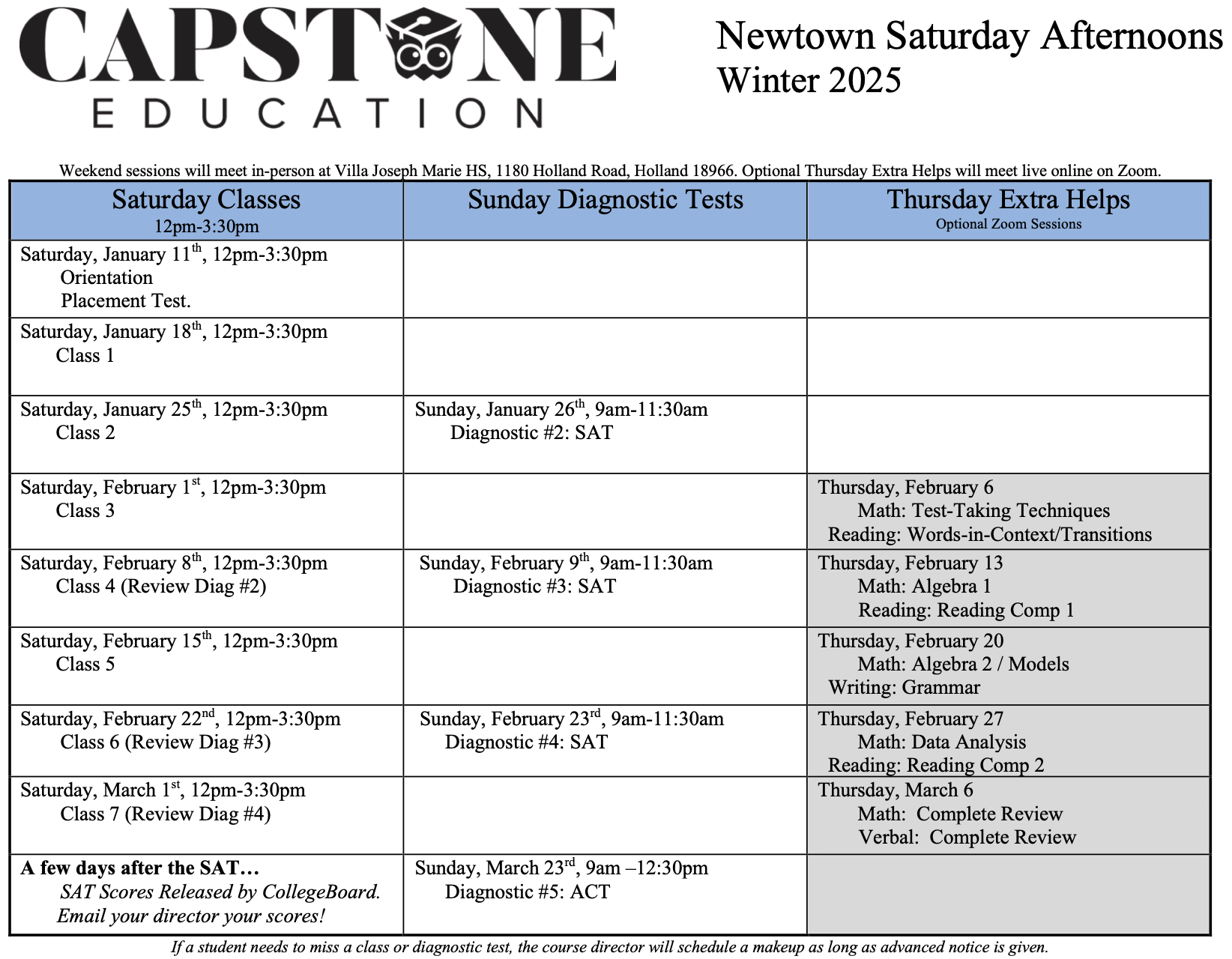 Course Schedules — Capstone Education
