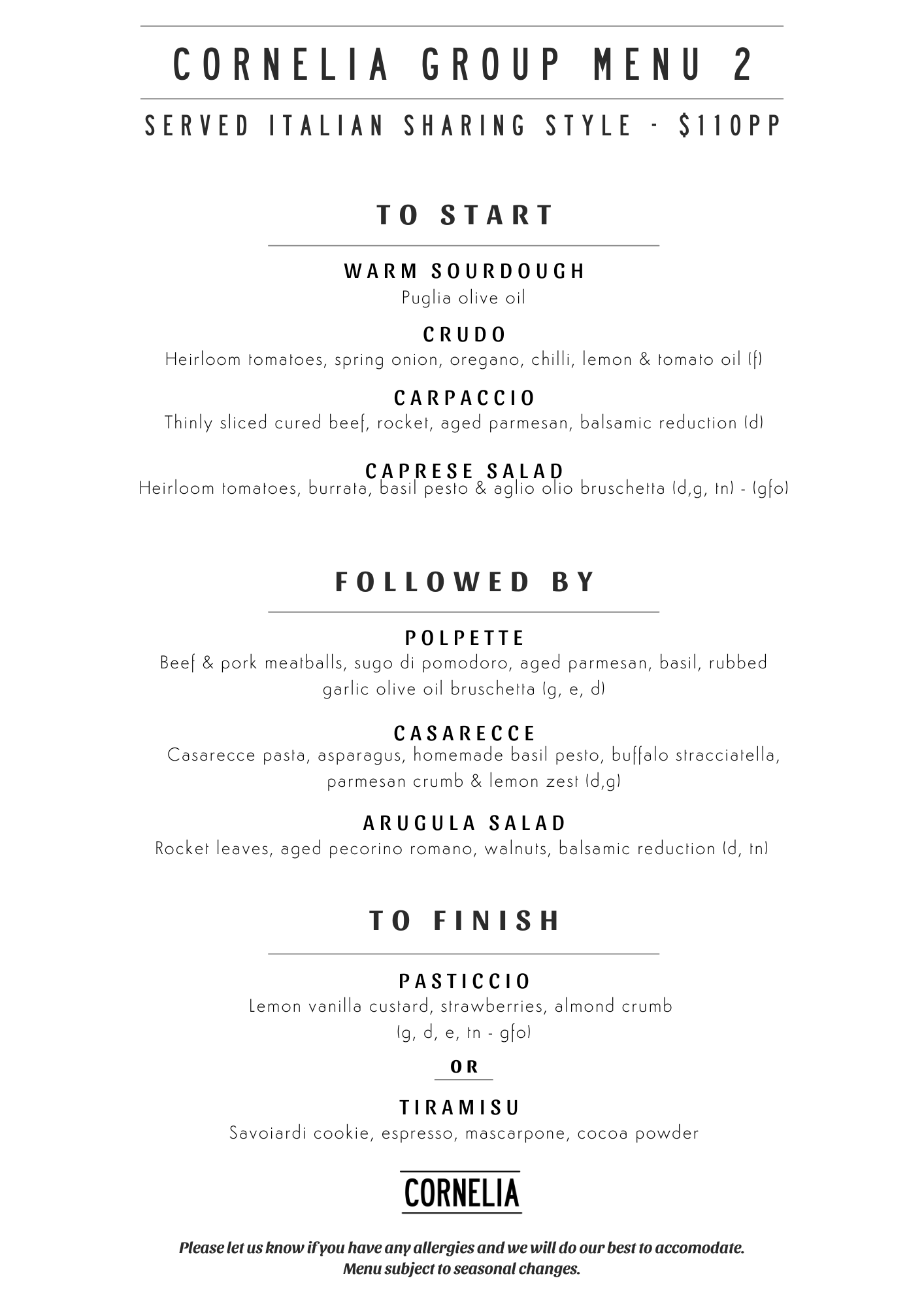 Group Menus — Cornelia