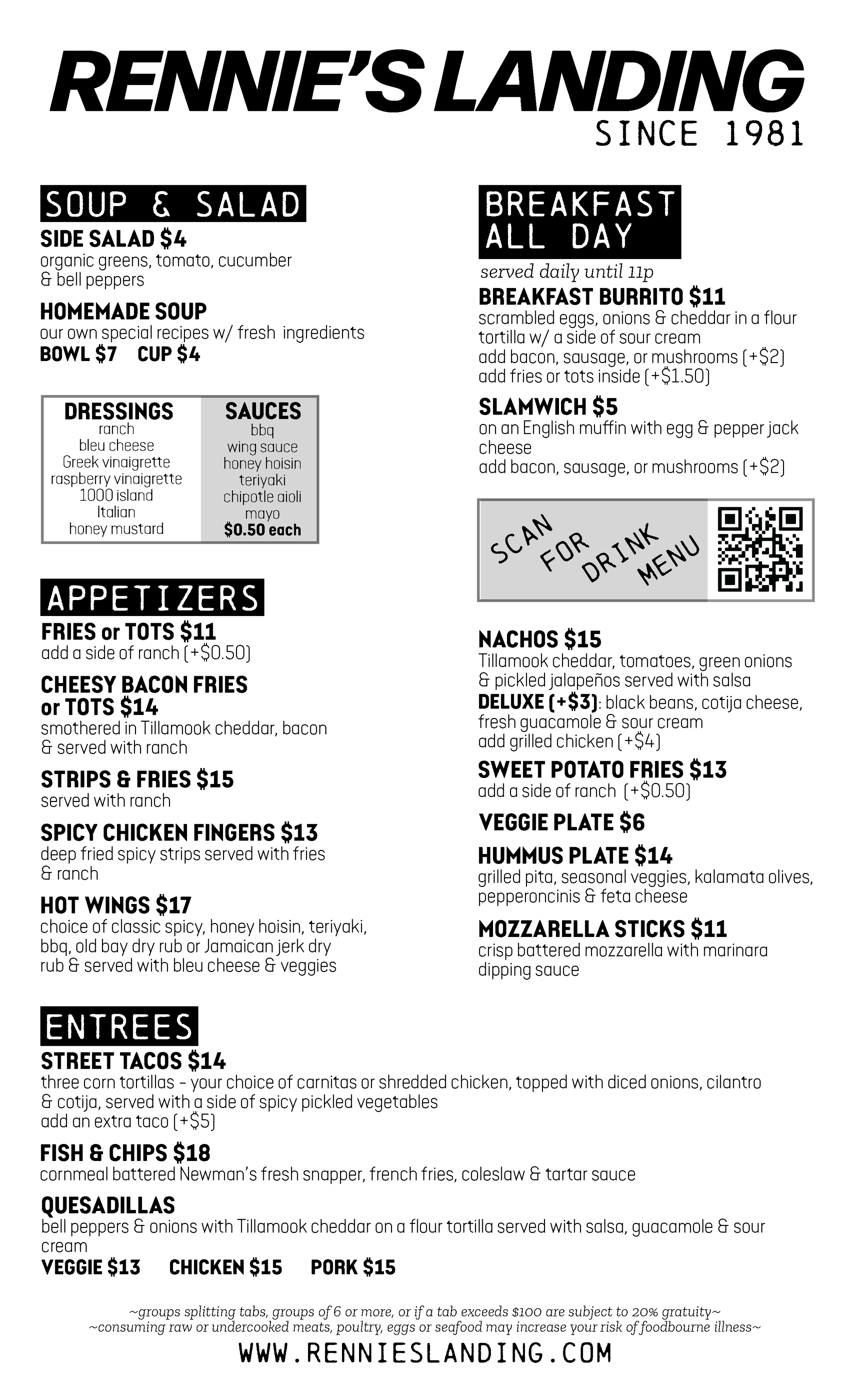 Lunch & Dinner — Rennie's Landing | Eugene's University of Oregon ...