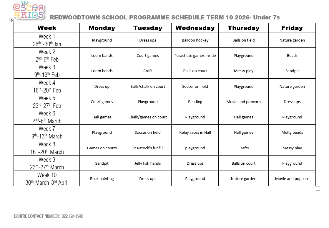 Term Programme Schedules — OSCAR 4 KIDS