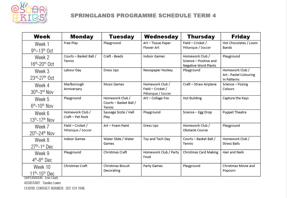 Programme Schedules — OSCAR 4 KIDS