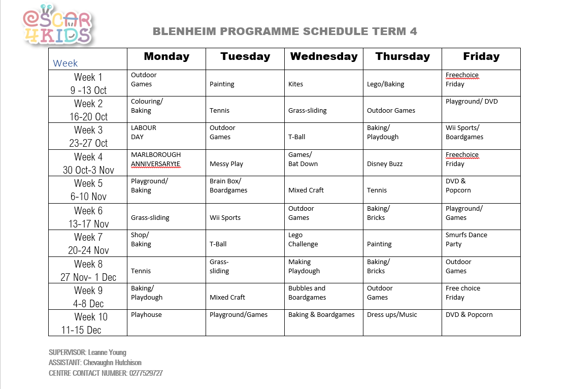 Programme Schedules — OSCAR 4 KIDS