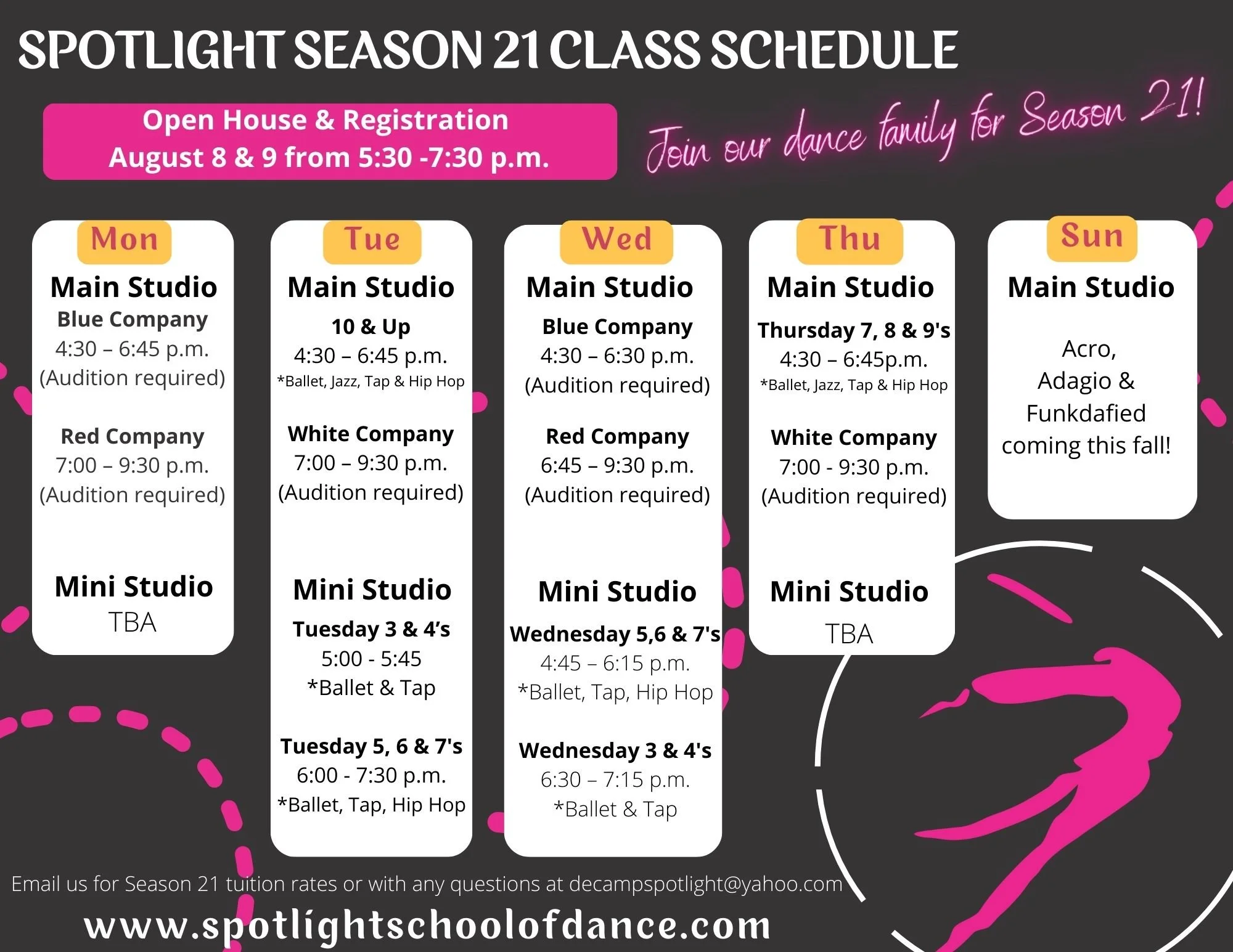 Schedule Information — DeCamp's Spotlight School of Dance