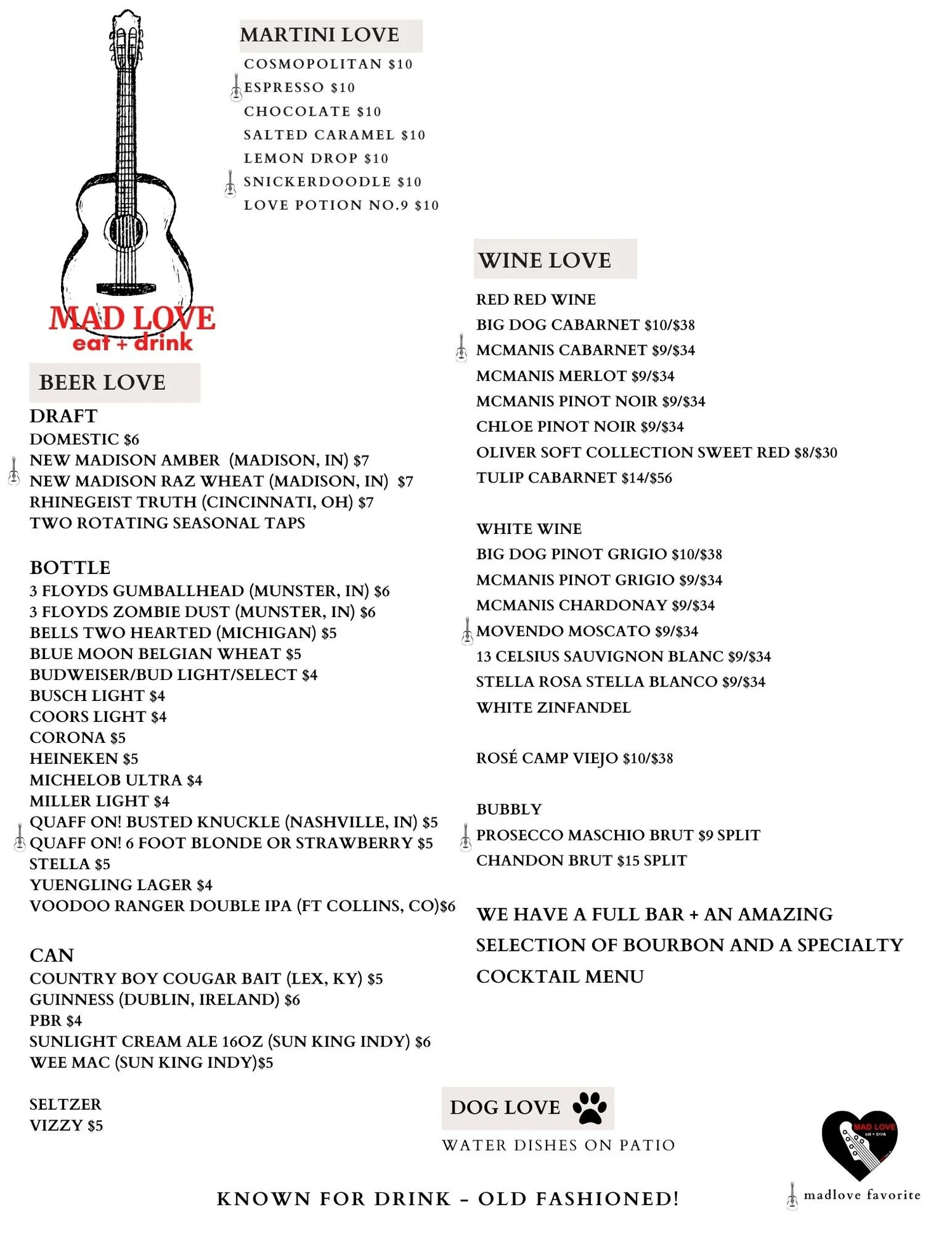 Menu — MAD LOVE eat + drink