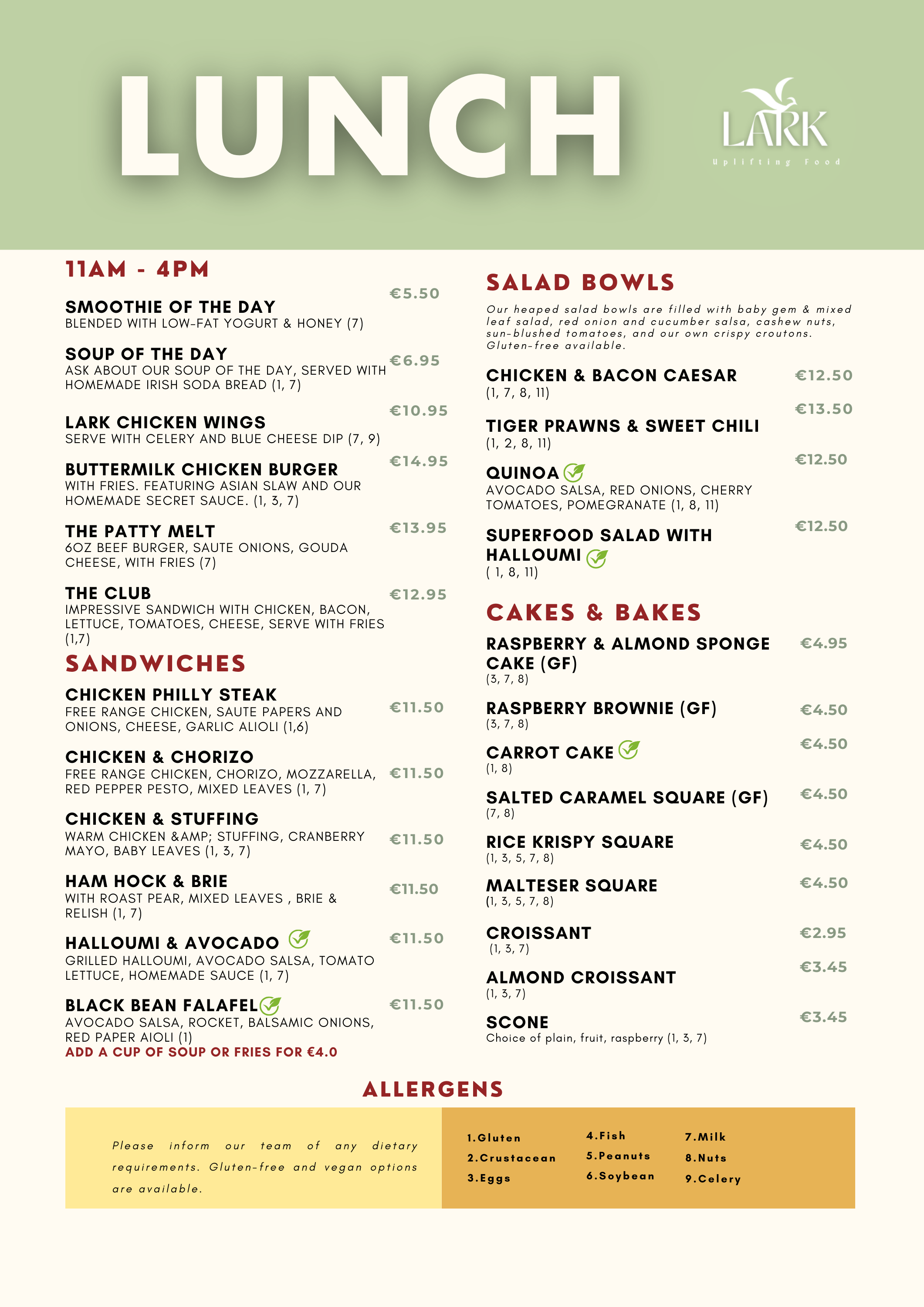 Lunch Menu — lark restaurant