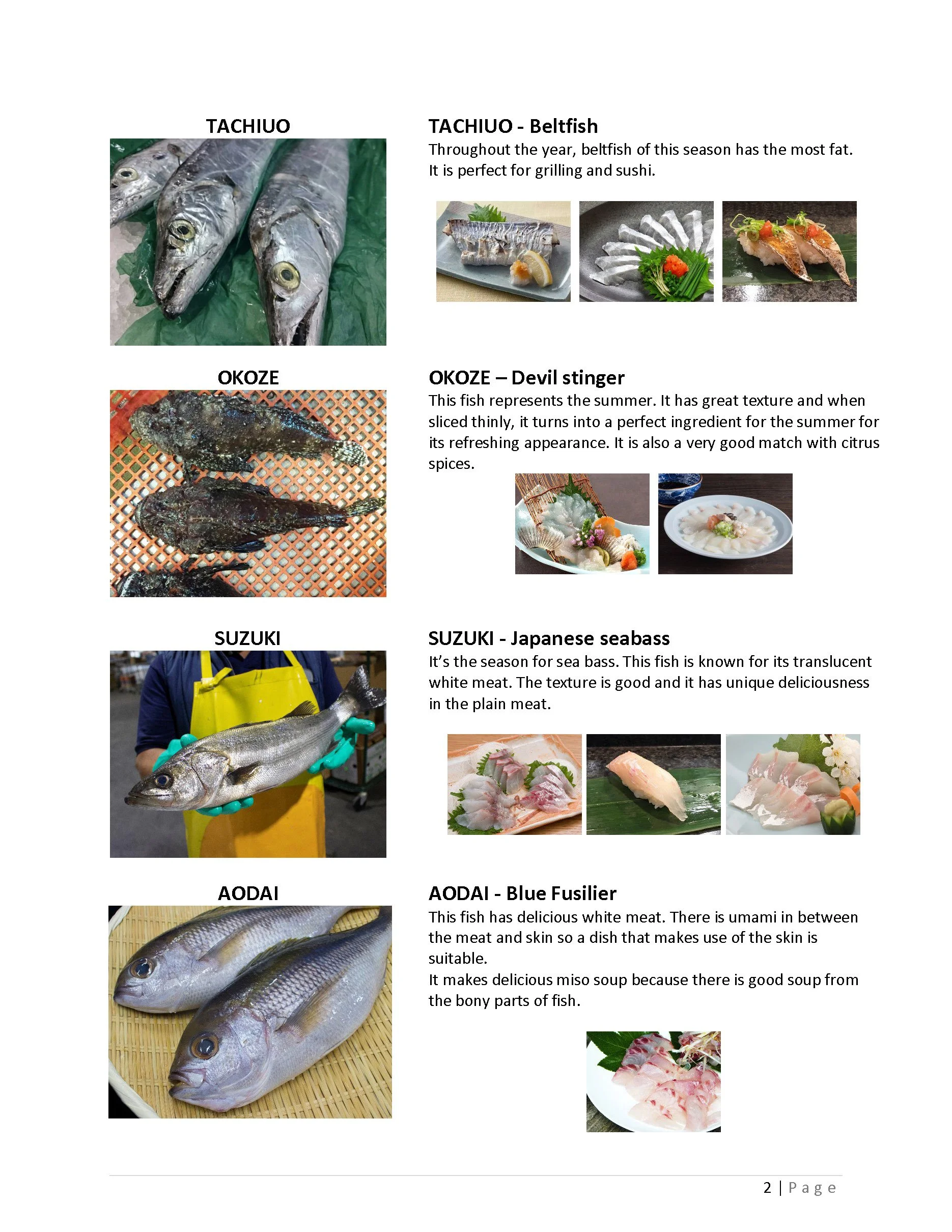 Seasonal Japanese Fish List — OCEAN WAVES PRODUCTS, INC