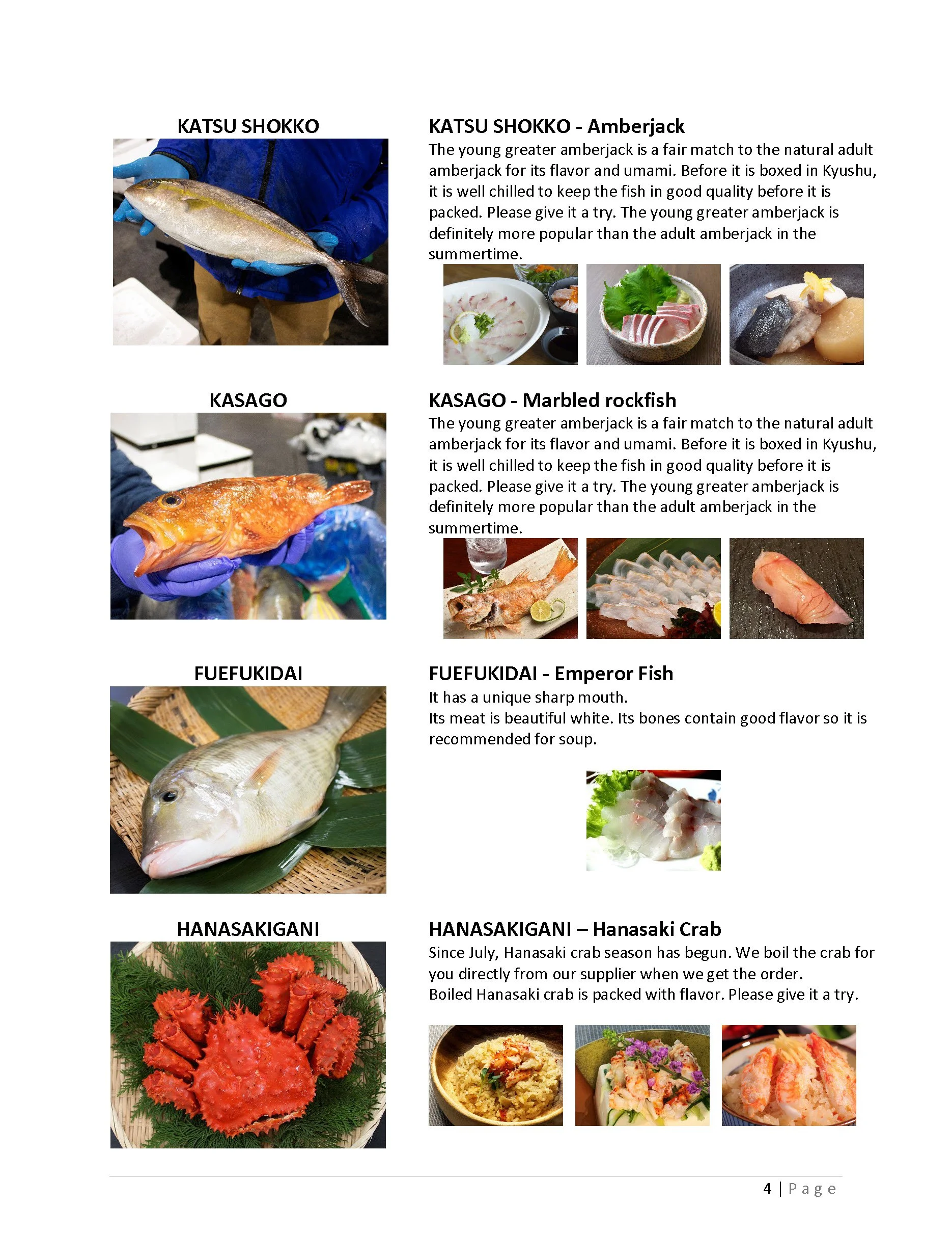 Seasonal Japanese Fish List — OCEAN WAVES PRODUCTS, INC