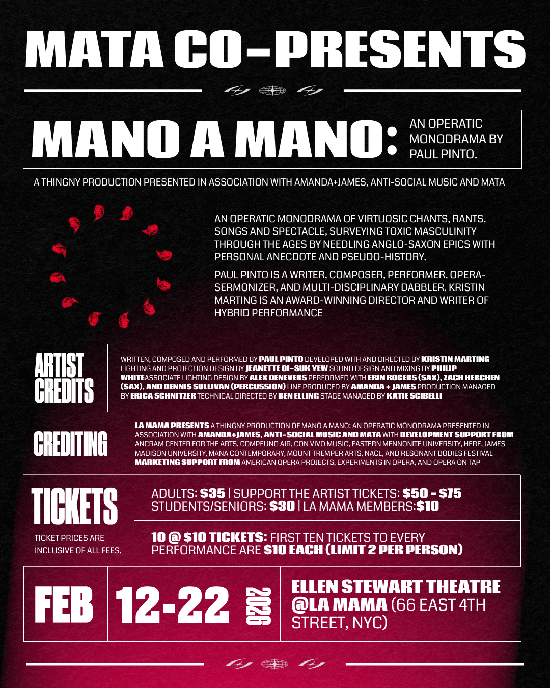 MATA co-Presents: MANO A MANO: an operatic monodrama by Paul Pinto ...