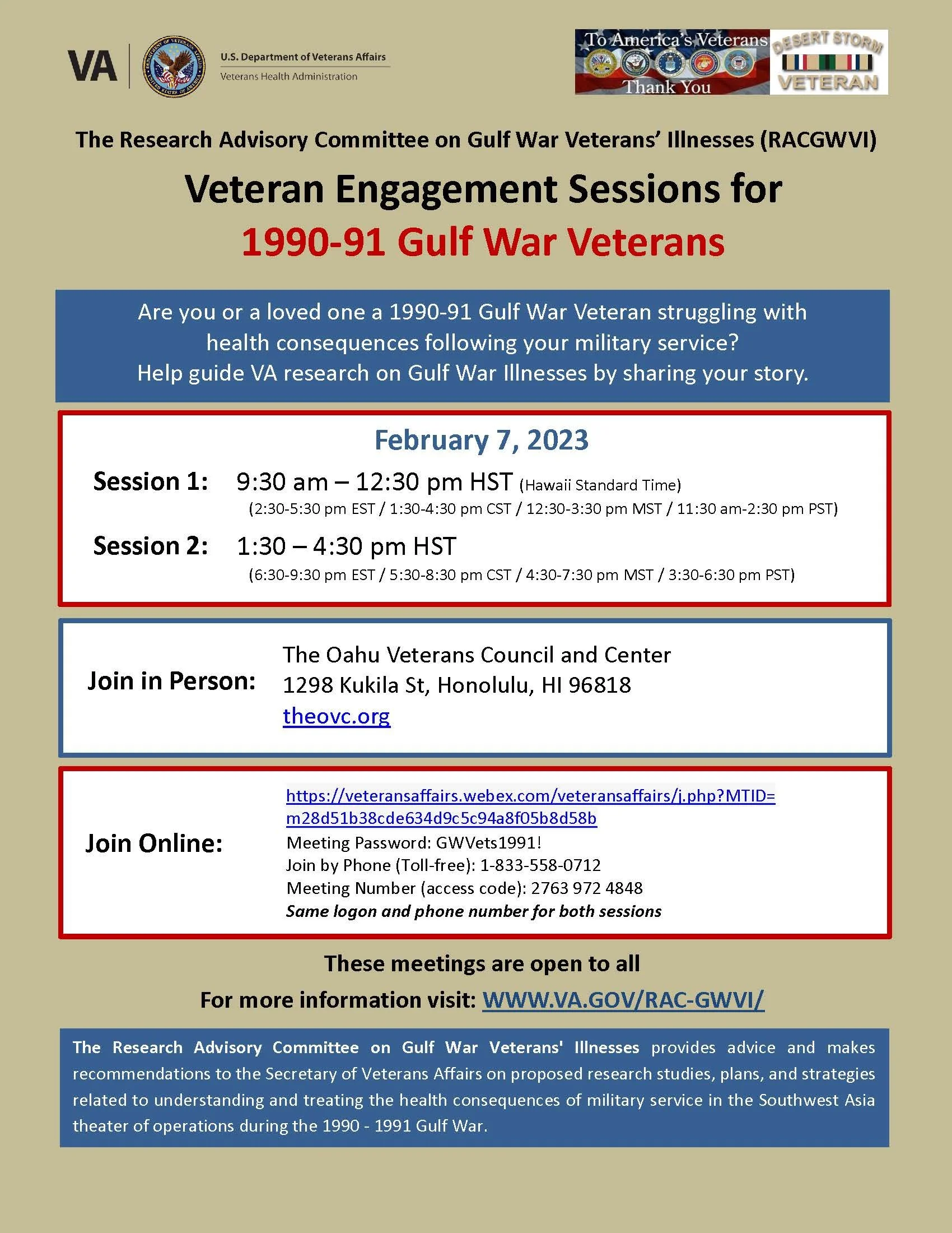 Veteran's Events Calendar — The Oahu Veterans Council and Center